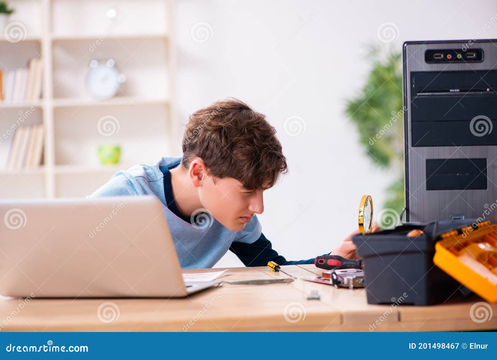 Boy Reparing Computers at Workshop Stock Image - Image of refurbishing ...