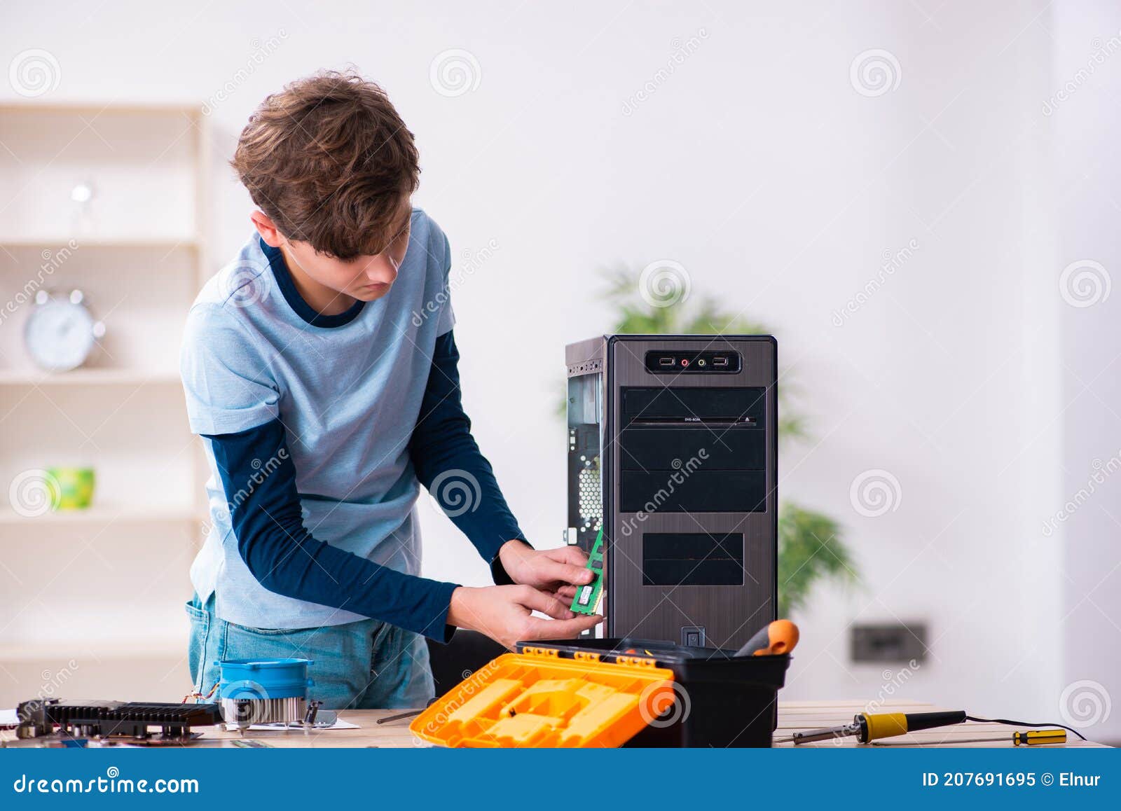 Boy Reparing Computers at Workshop Stock Image - Image of technician ...