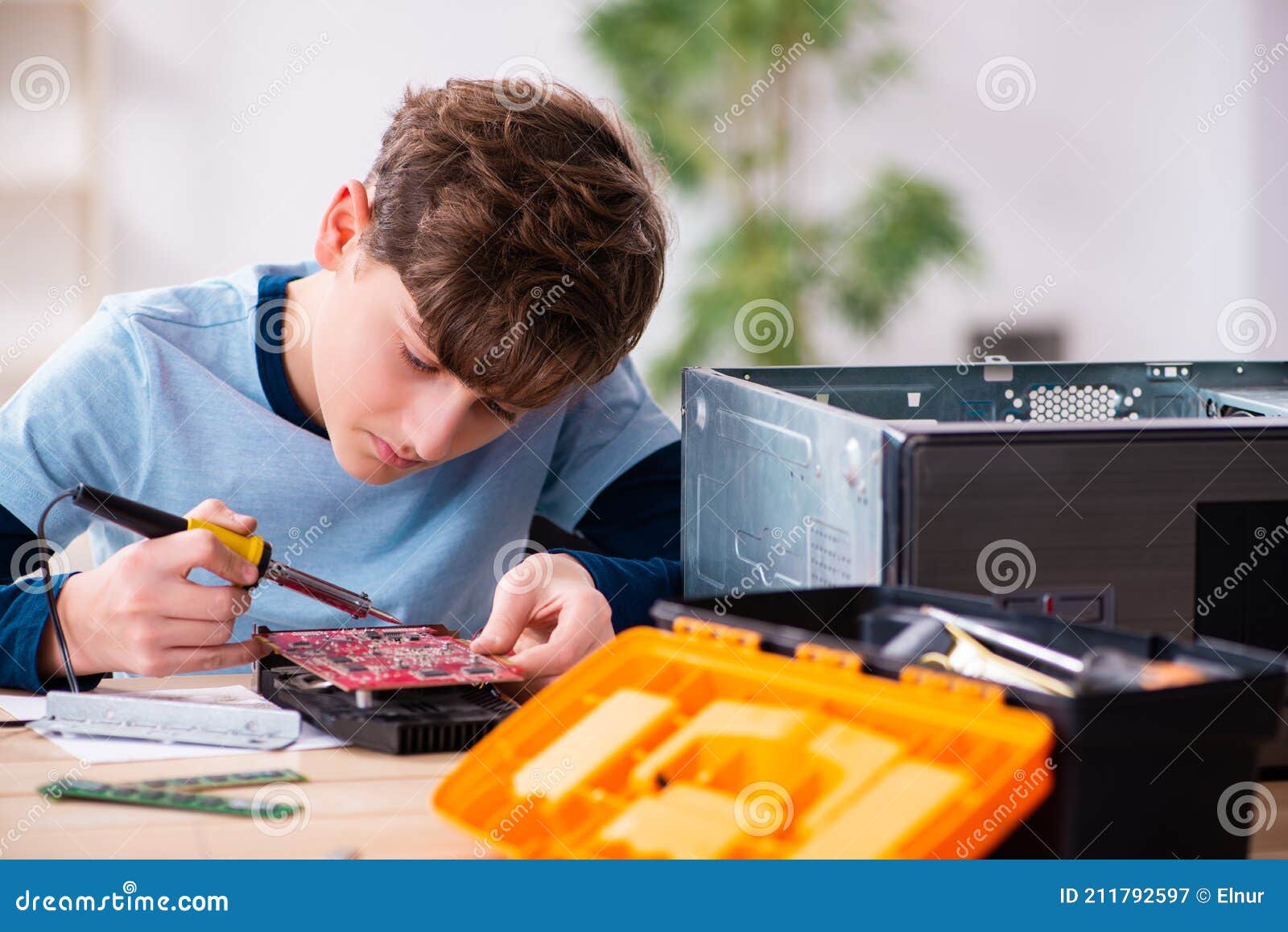 Boy Reparing Computers at Workshop Stock Image - Image of hardware ...