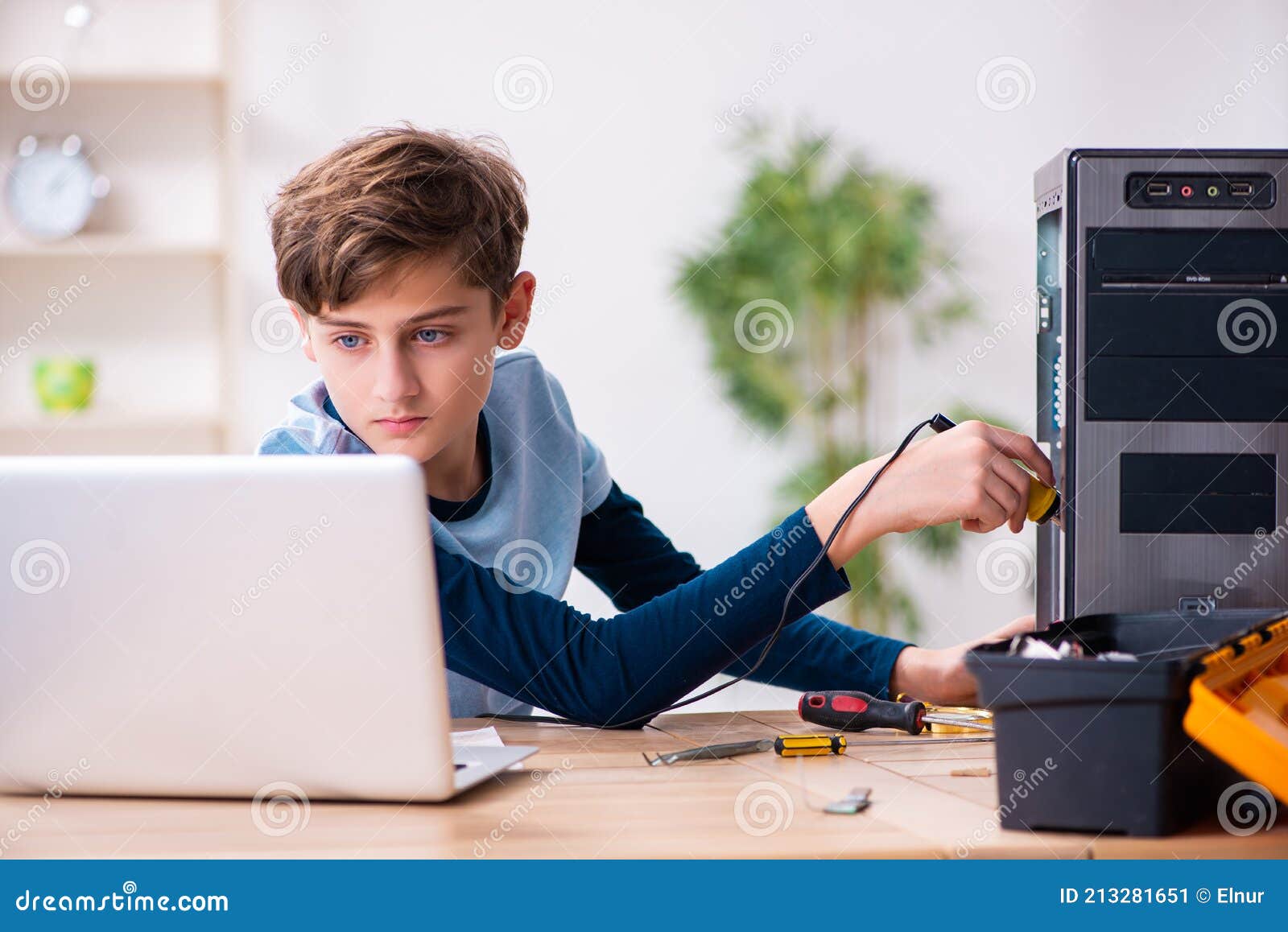 Boy Reparing Computers at Workshop Stock Image - Image of warranty ...