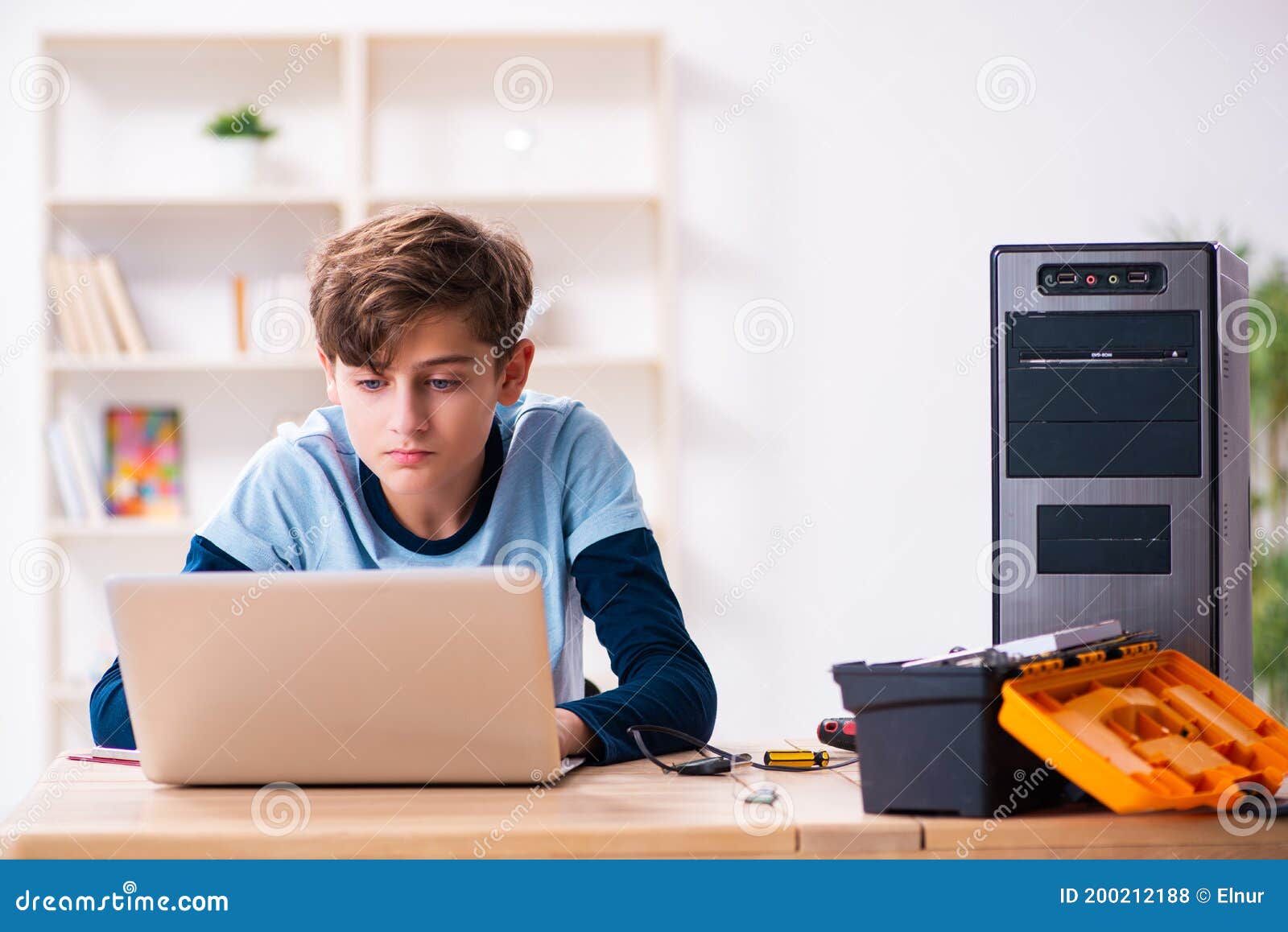 Boy Reparing Computers at Workshop Stock Photo - Image of support ...