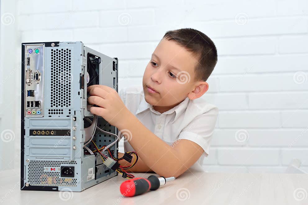 A boy repear the computer stock photo. Image of fixing - 194109502