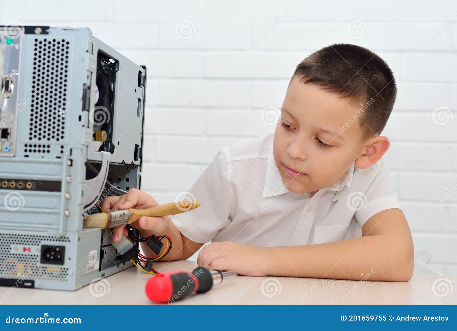 A boy repear the computer stock image. Image of technology - 201659755