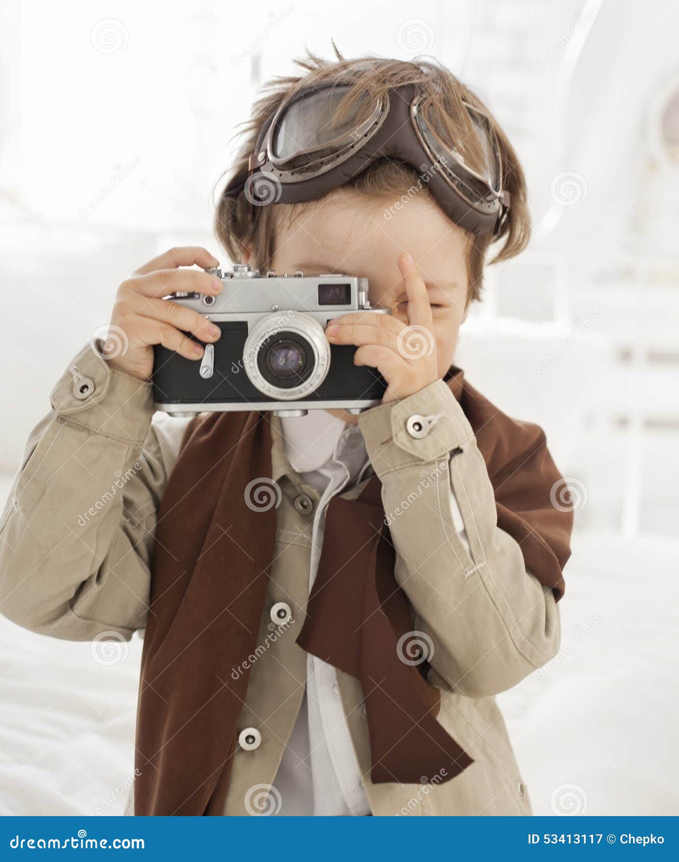 Boy with retro camera stock image. Image of journalist - 53413117