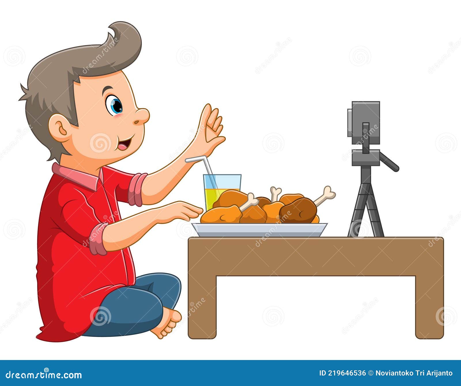 The Boy is Reviewing the Food in Front of the Camera Stock Vector ...