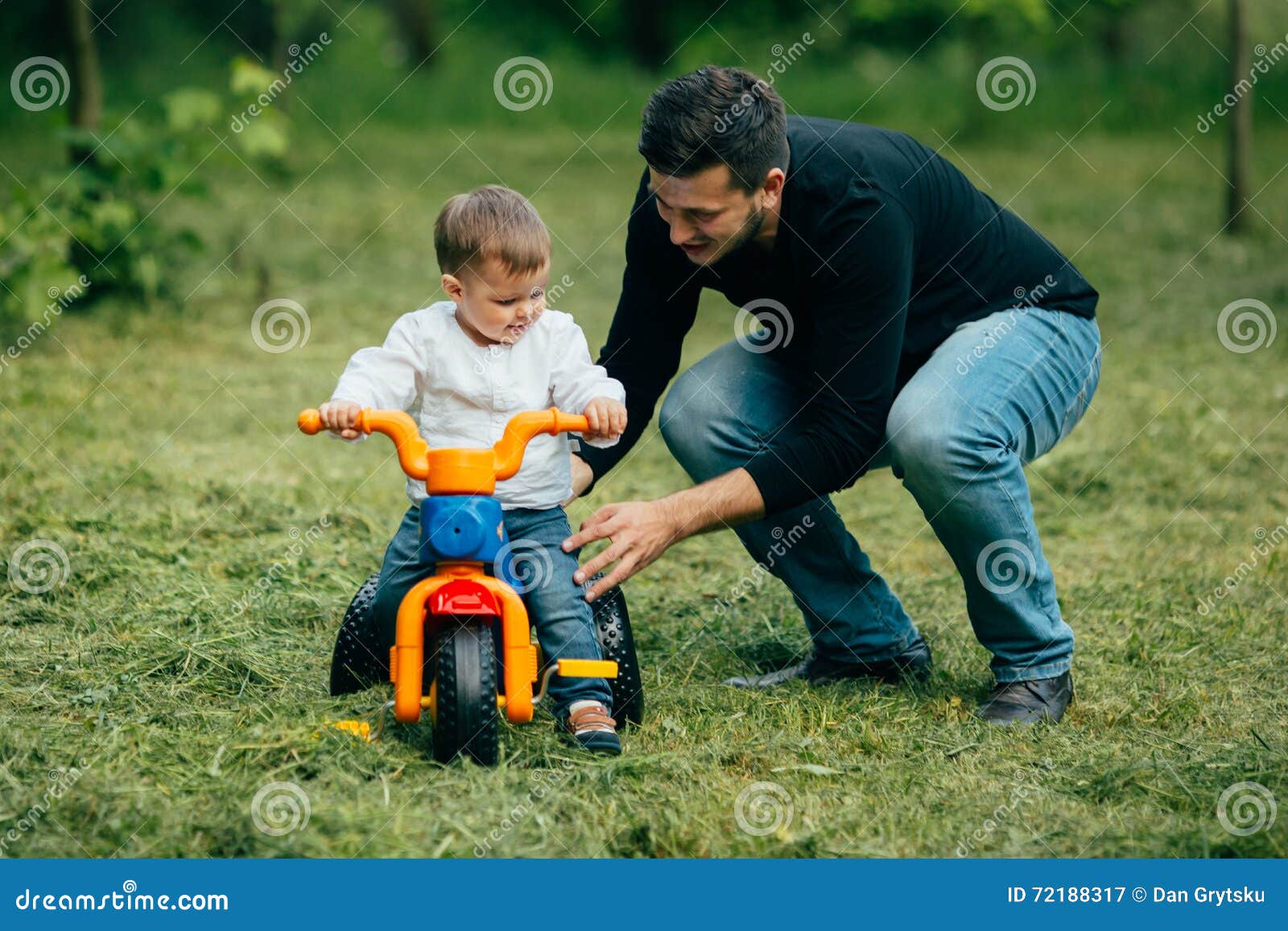 Boy Ride First Time on a Bicycle Outdoors Stock Image - Image of pedal ...