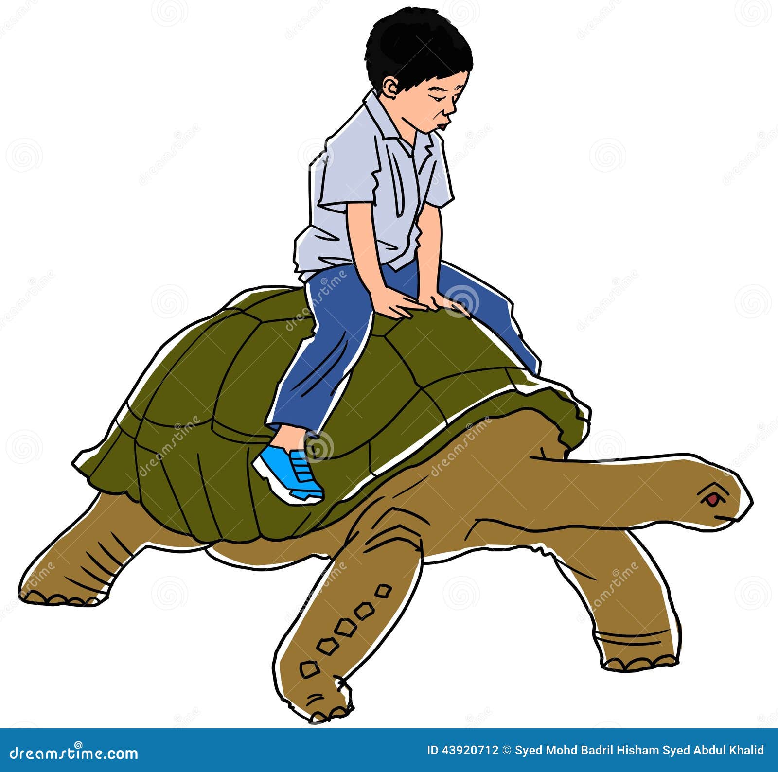 Boy ride tortoise stock illustration. Illustration of cool - 43920712