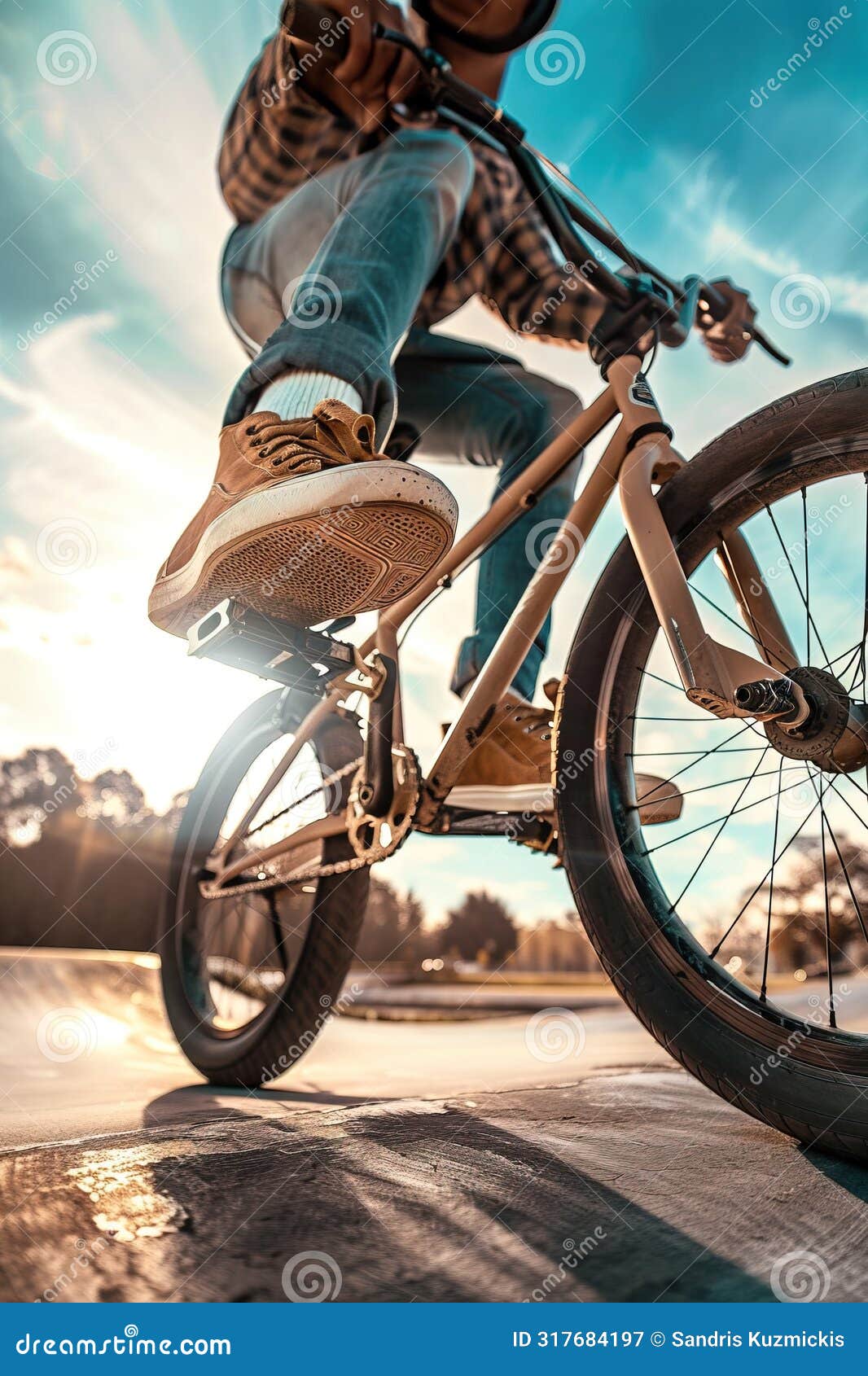 Boy Rides a Bicycle, Bottom View. Generative AI. Stock Illustration ...
