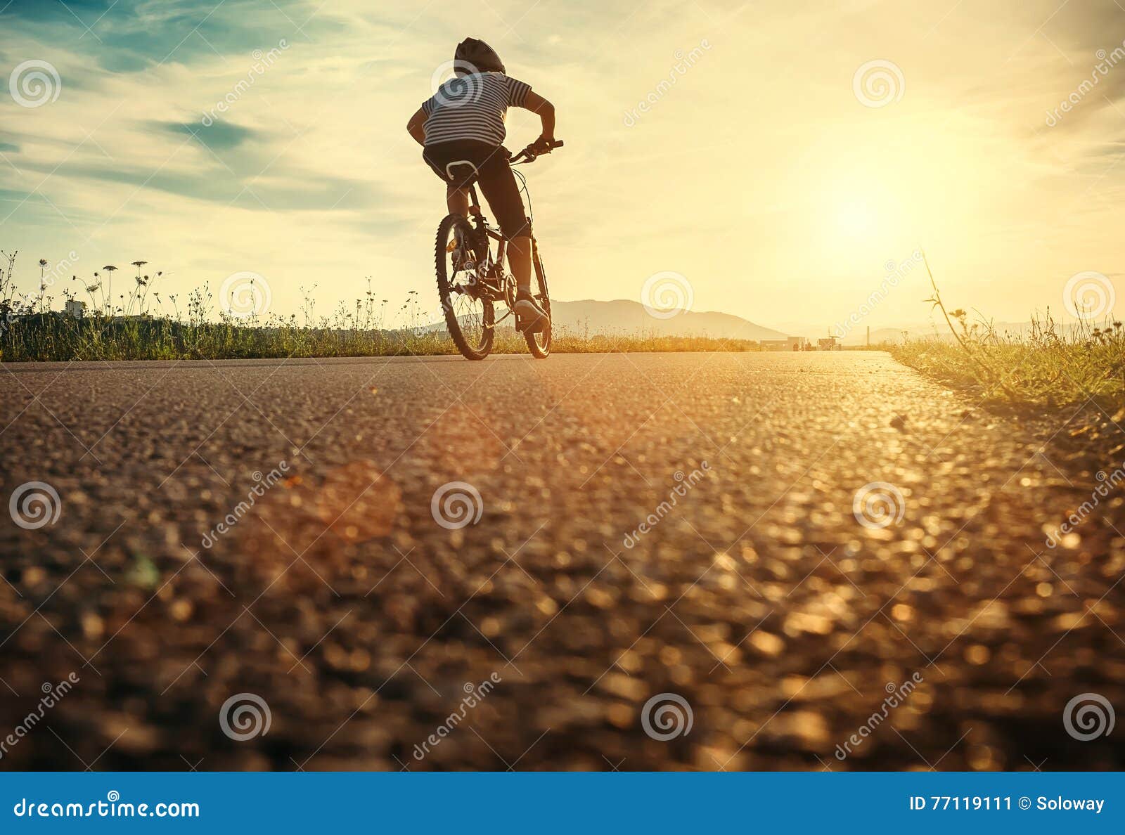 Boy Rides a Bicycle in the Sunset Light Stock Image - Image of activity ...