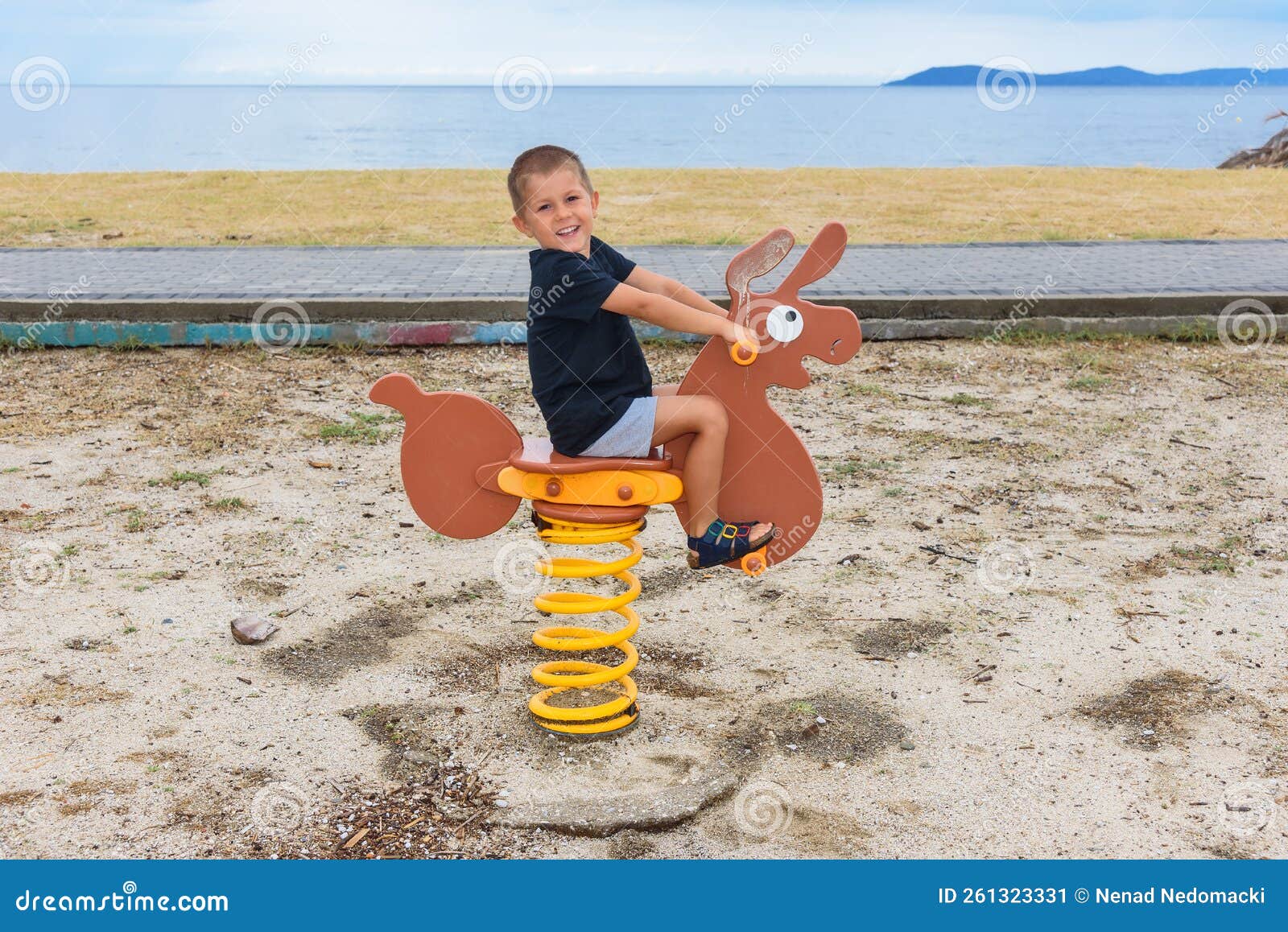 A Boy Rides a Donkey on a Children`s Playground Stock Image - Image of ...
