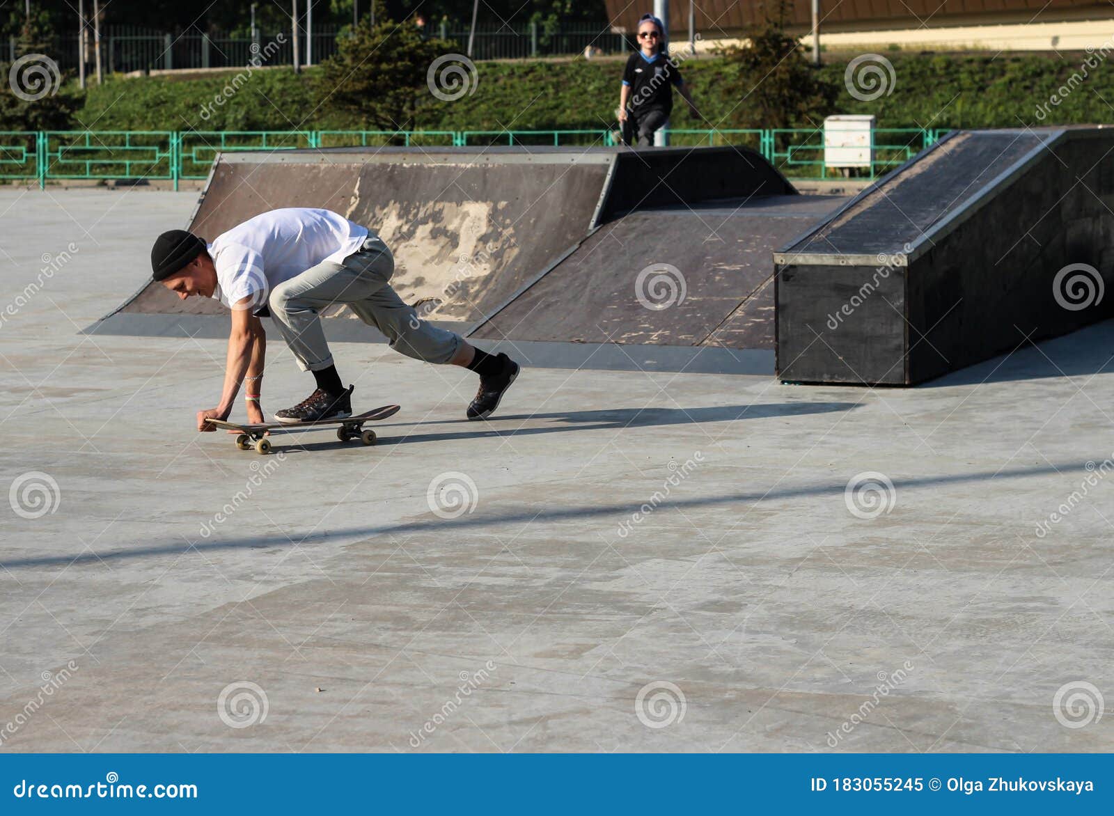 A Boy Rides a Skateboard from a Springboard. the Guy Fell Off the Skate ...