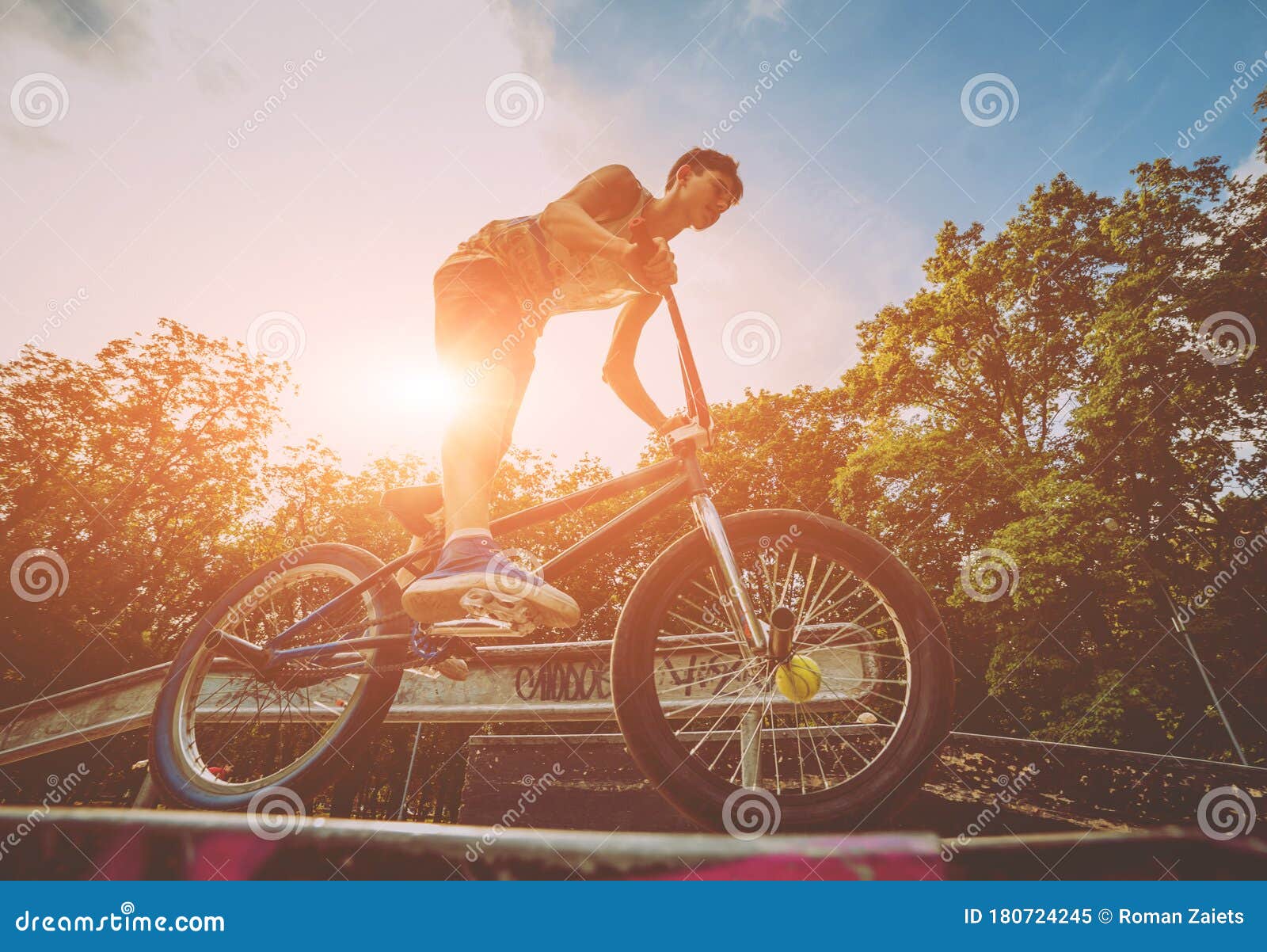 Boy Riding a Bmx in a Park. Stock Image - Image of culture, males ...