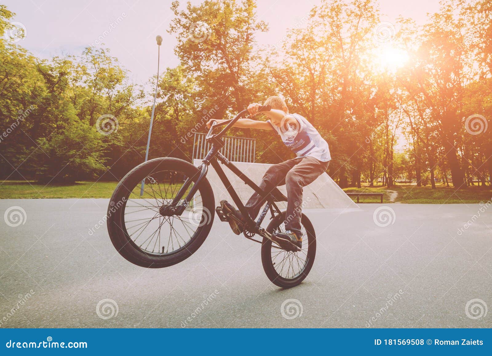 Boy Riding a Bmx in a Park. Stock Photo - Image of pursuit, cyclist ...
