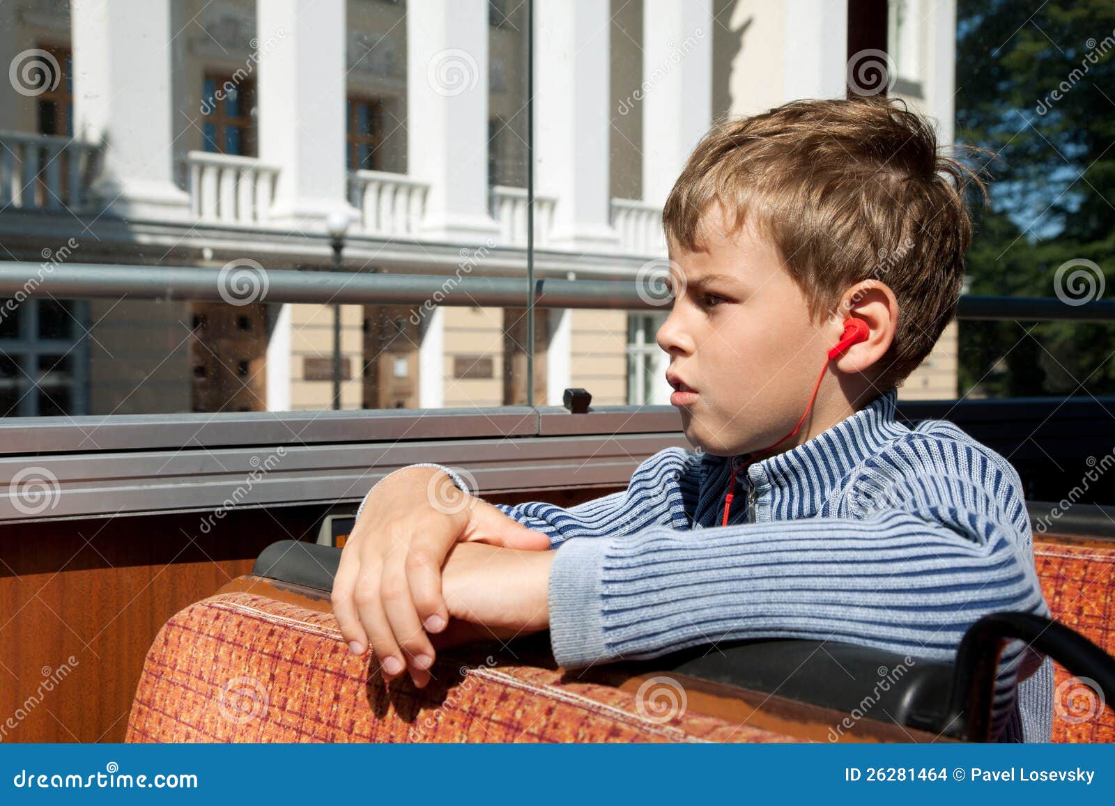 Boy Riding on Bus Listening Excursion Stock Photo - Image of headphones ...