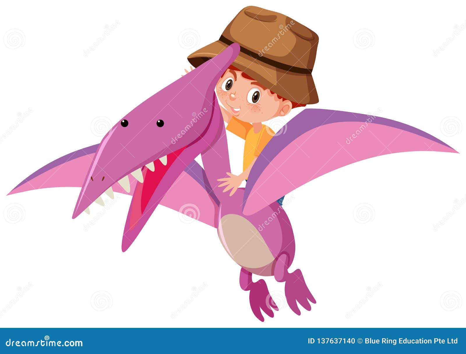 The Boy Is Riding The Dinosaur Megalosaurus Vector Illustration ...