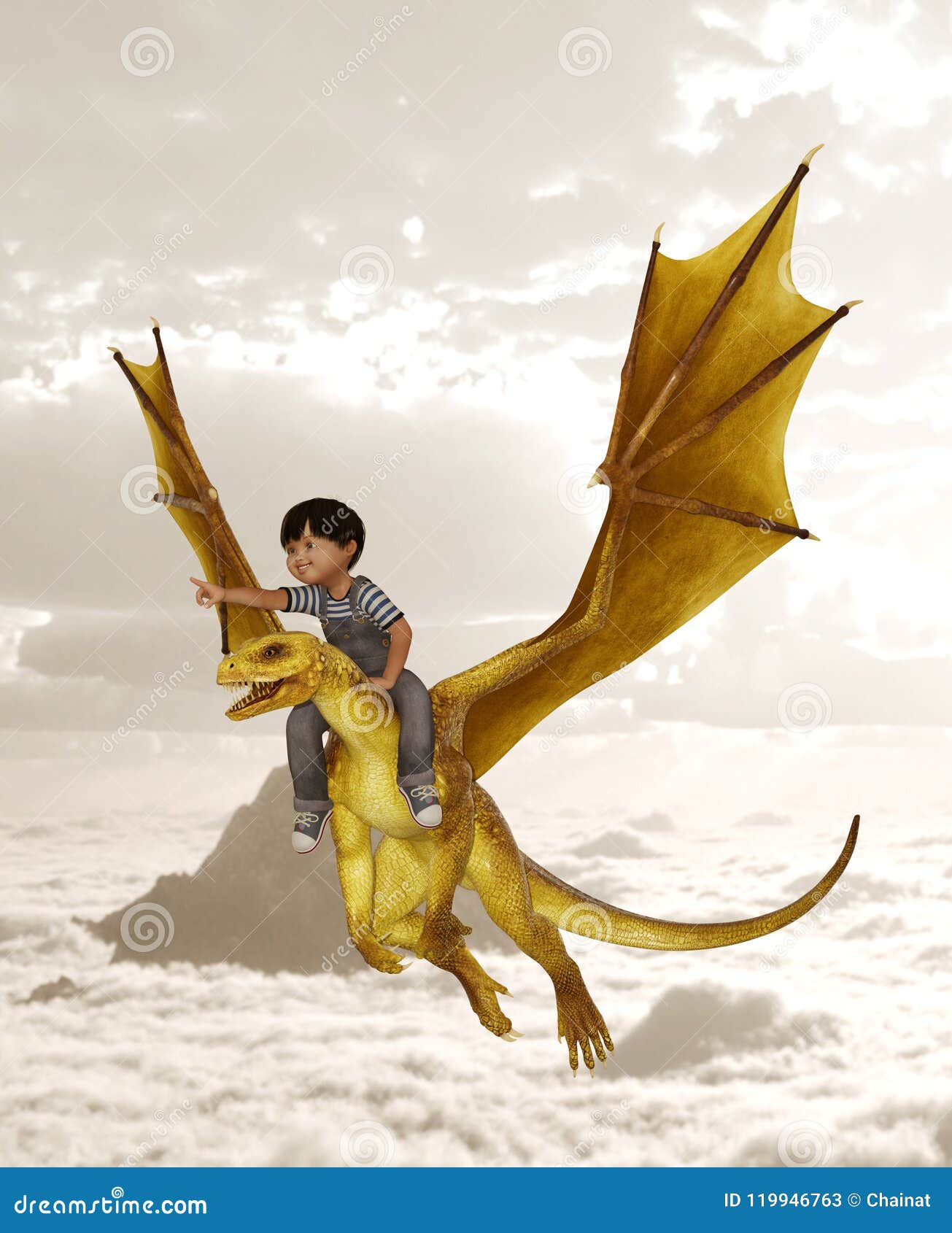 Boy riding the dragon stock illustration. Illustration of rendering ...