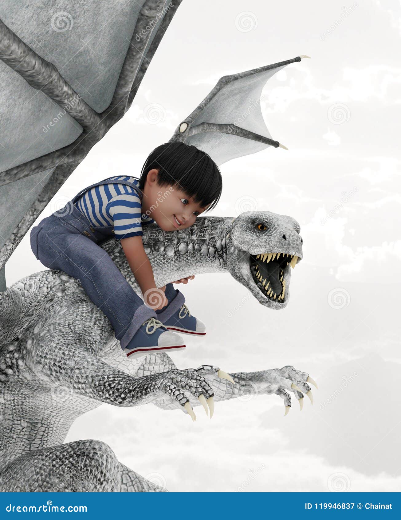 Boy riding the dragon stock illustration. Illustration of fairytale ...