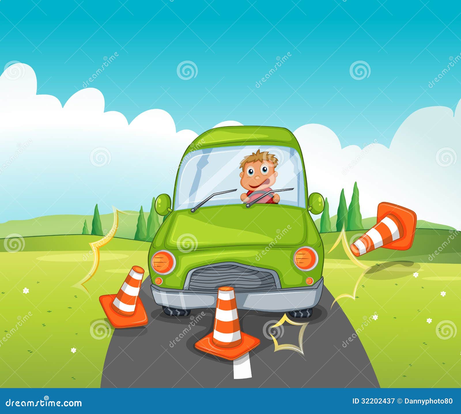 Car Bumping Two Traffic Cones Stock Illustration | CartoonDealer.com ...