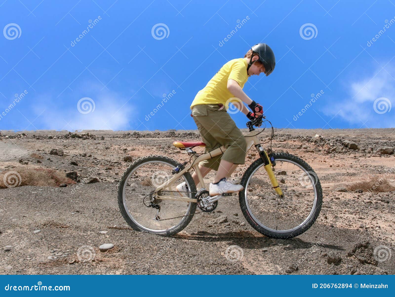 Boy Riding His Mountainbike Offroads Stock Photo - Image of helmet ...