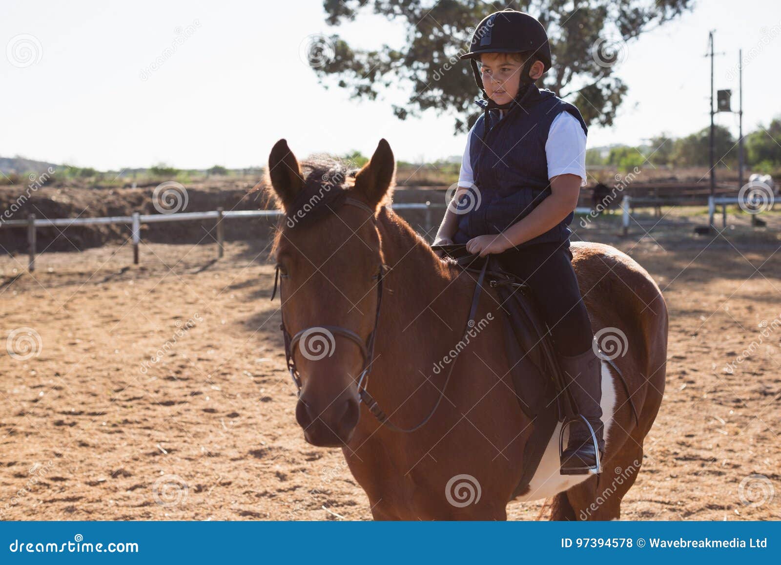 Boy Riding a Horse in the Ranch Stock Photo - Image of leisure ...