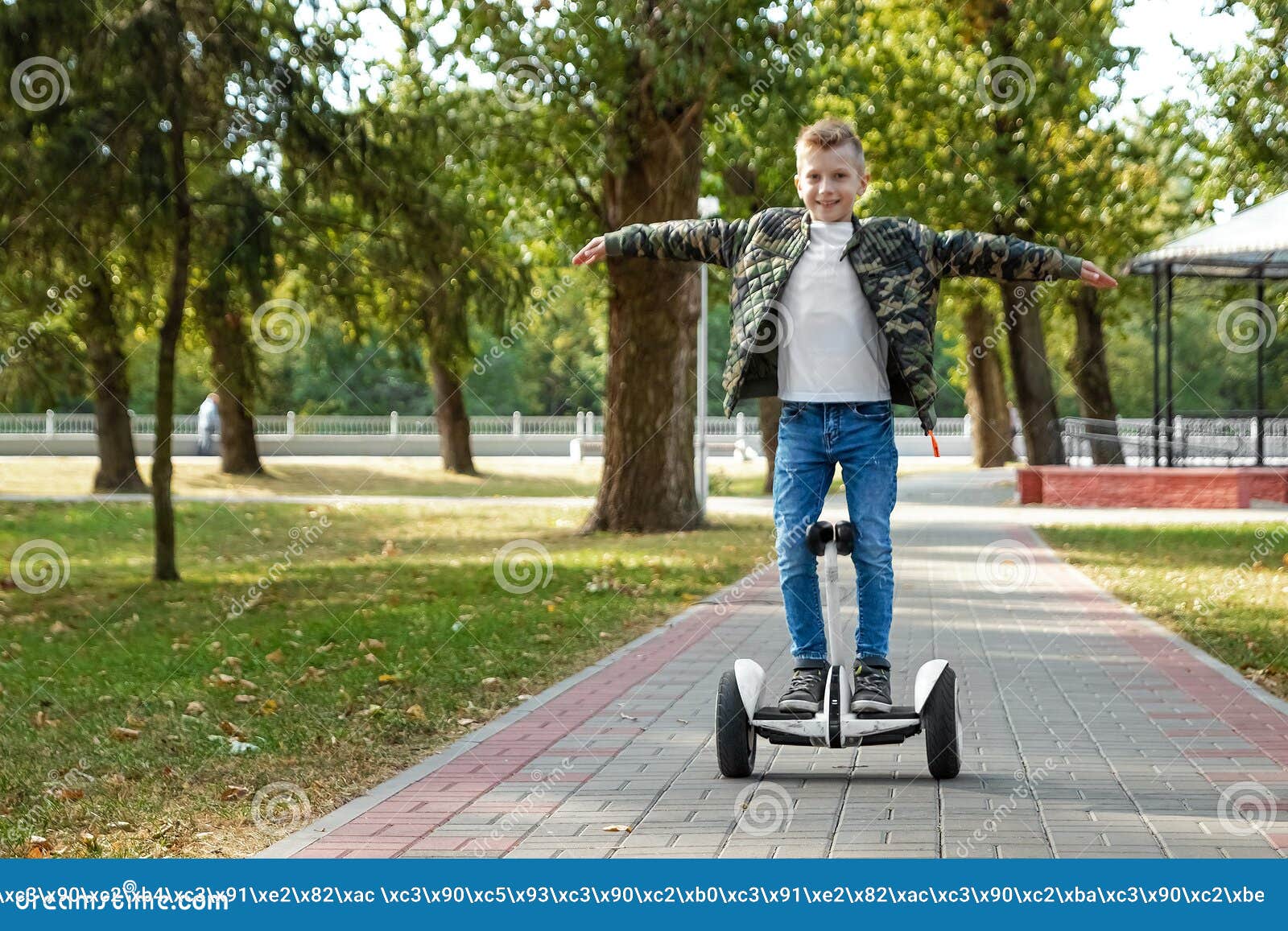 A Boy Riding a Hoverboard in the Park, a Self-balancing Scooter. Active ...
