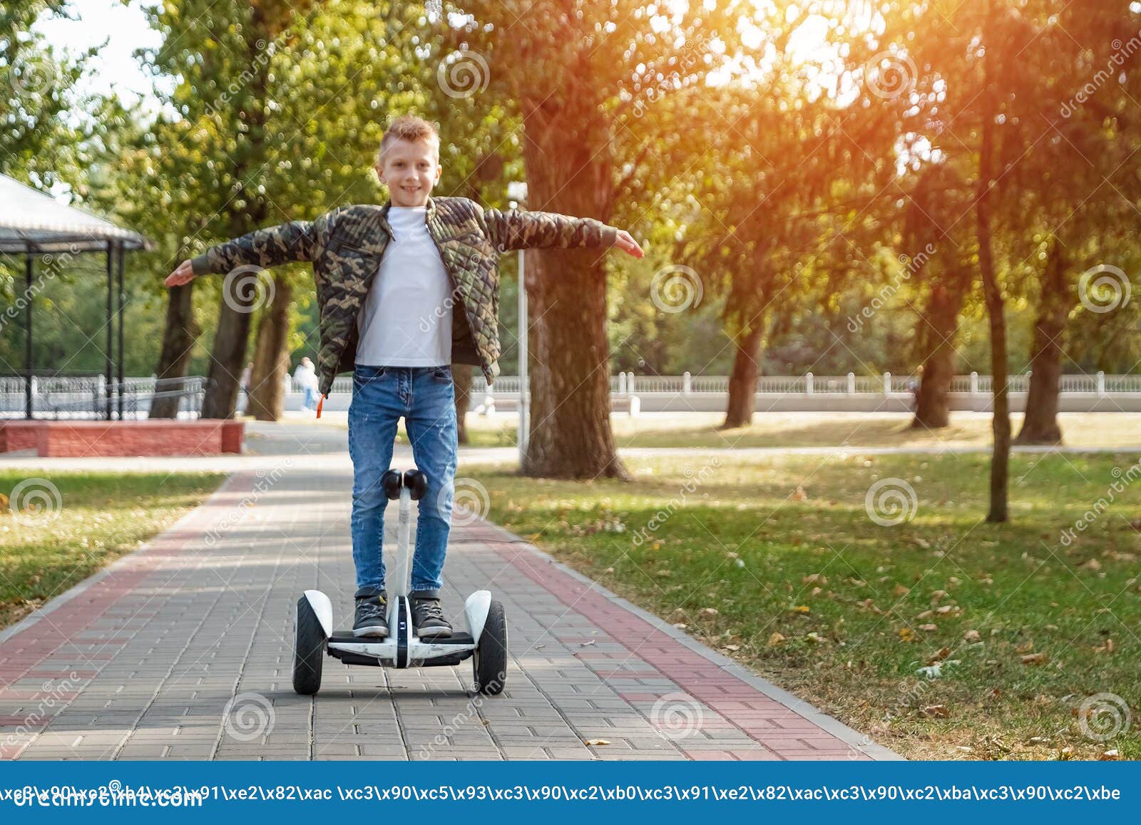 A Boy Riding a Hoverboard in the Park, a Self-balancing Scooter. Active ...