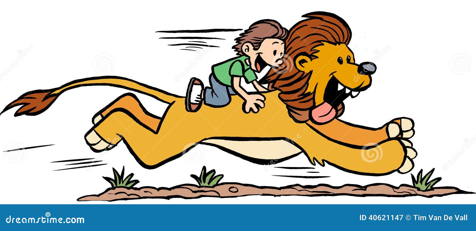 Boy Riding a Lion stock illustration. Illustration of jungle - 40621147