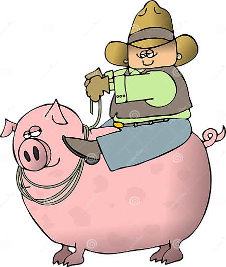 Boy Riding a Pig stock illustration. Illustration of rope - 2535145