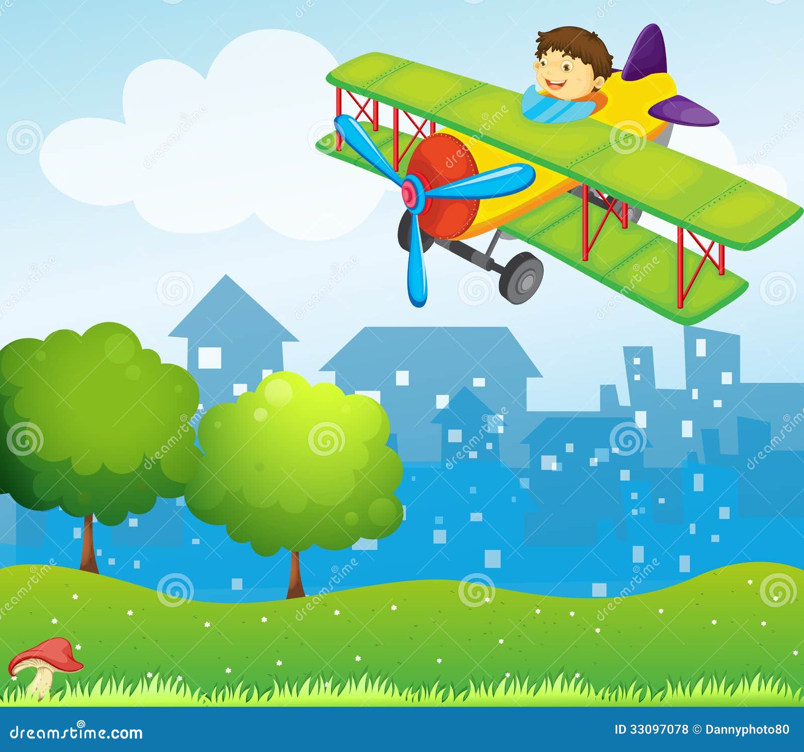 Cartoon Pilot Boy On A Airplane Flying Vector Illustration ...