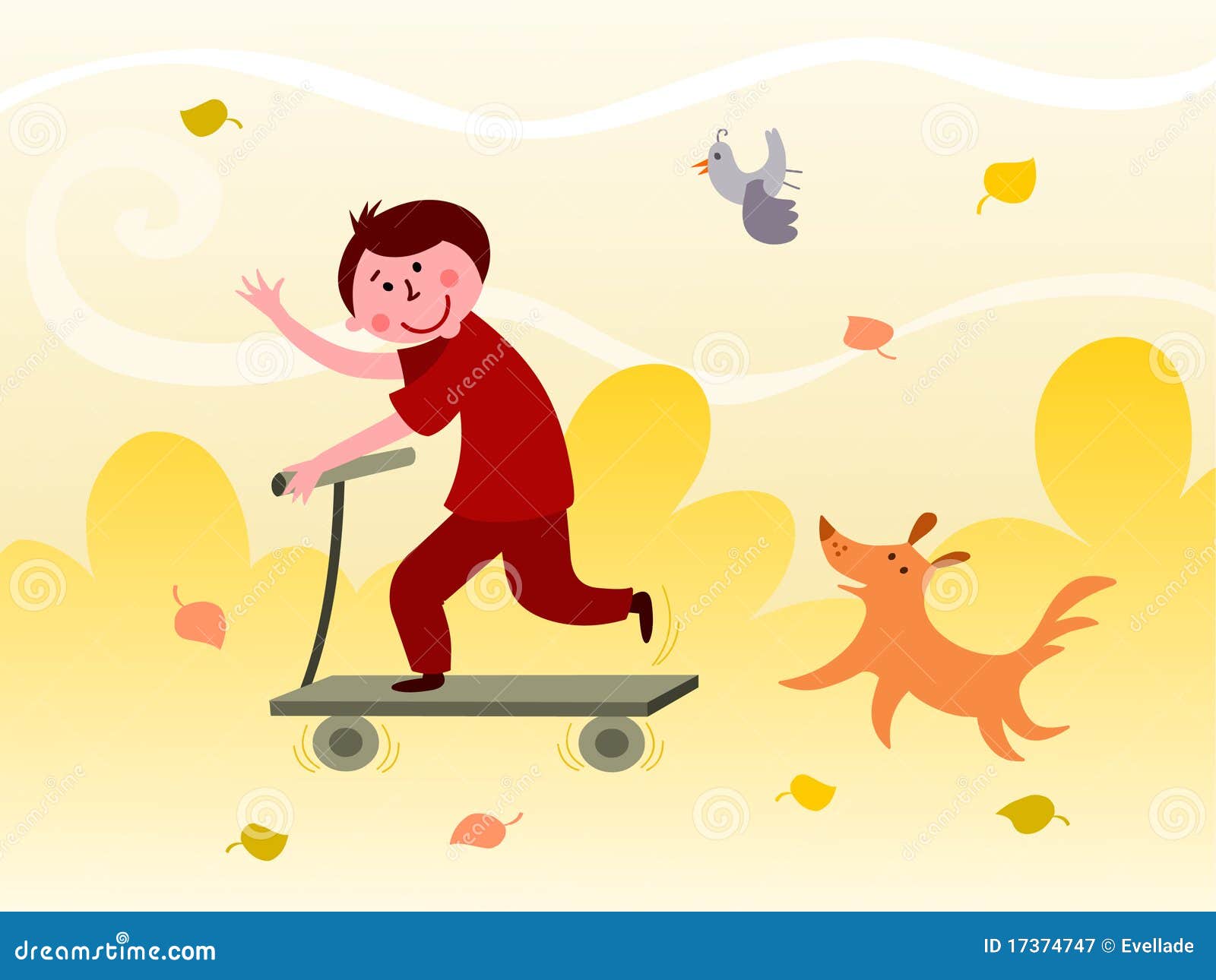 Boy Riding A Scooter Cartoon Vector | CartoonDealer.com #17374747