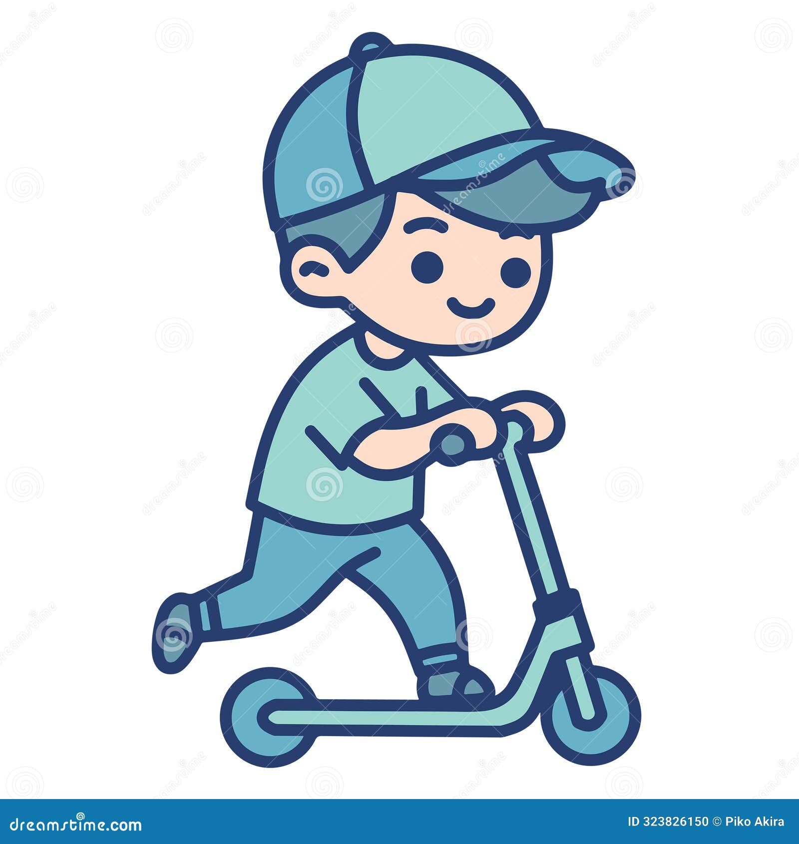 Boy riding scooter cartoon stock illustration. Illustration of ...