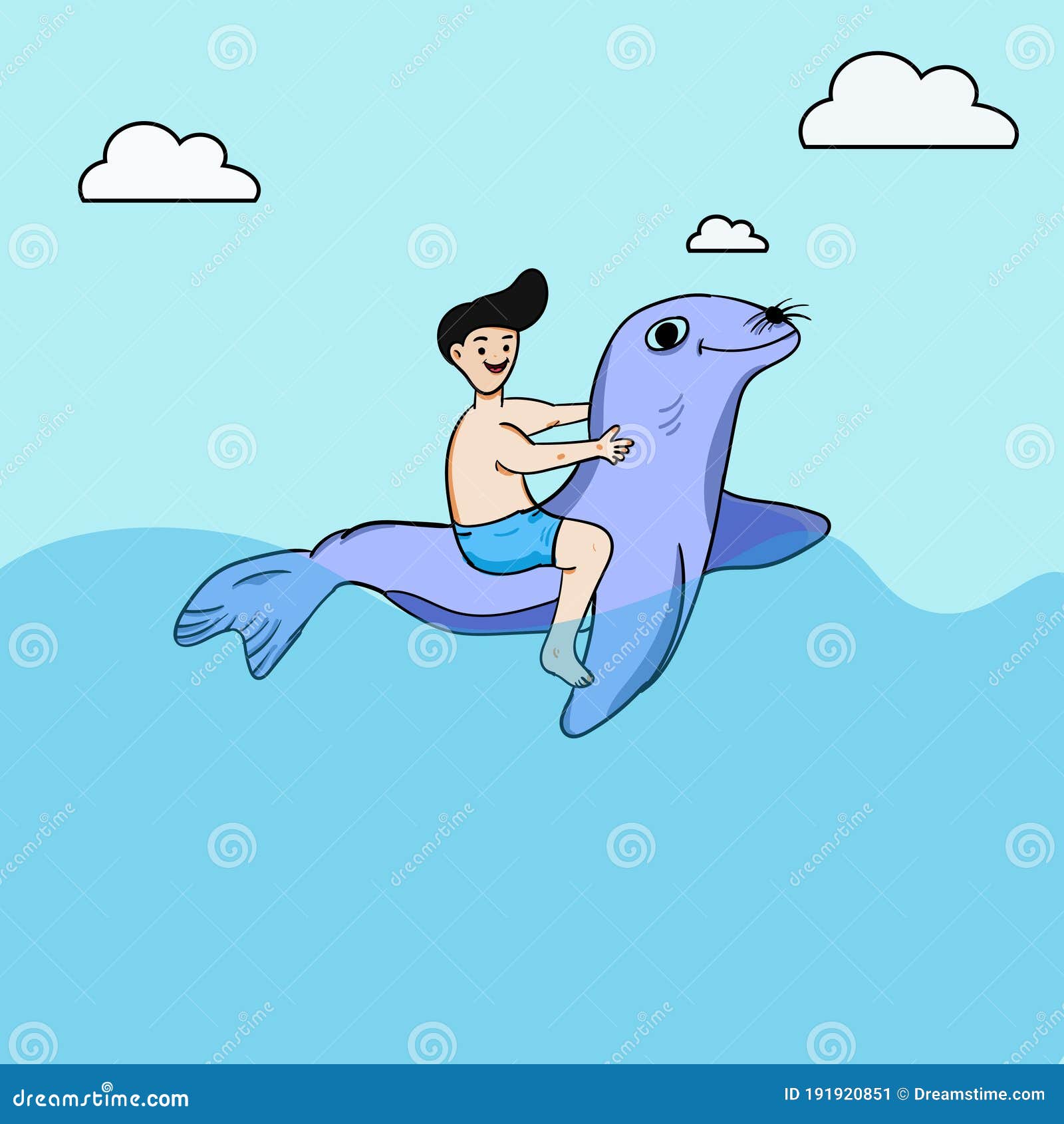 A Boy Riding a Seal Vector Illustration Stock Vector - Illustration of ...