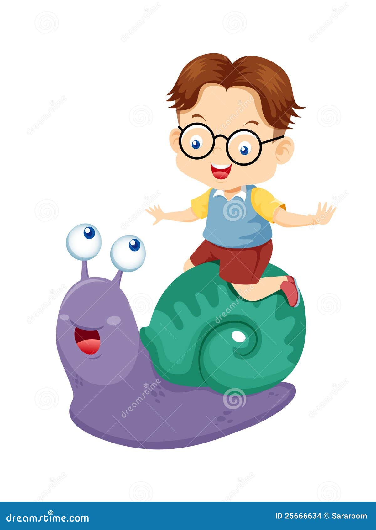Boy riding snail stock vector. Illustration of game, snail - 25666634