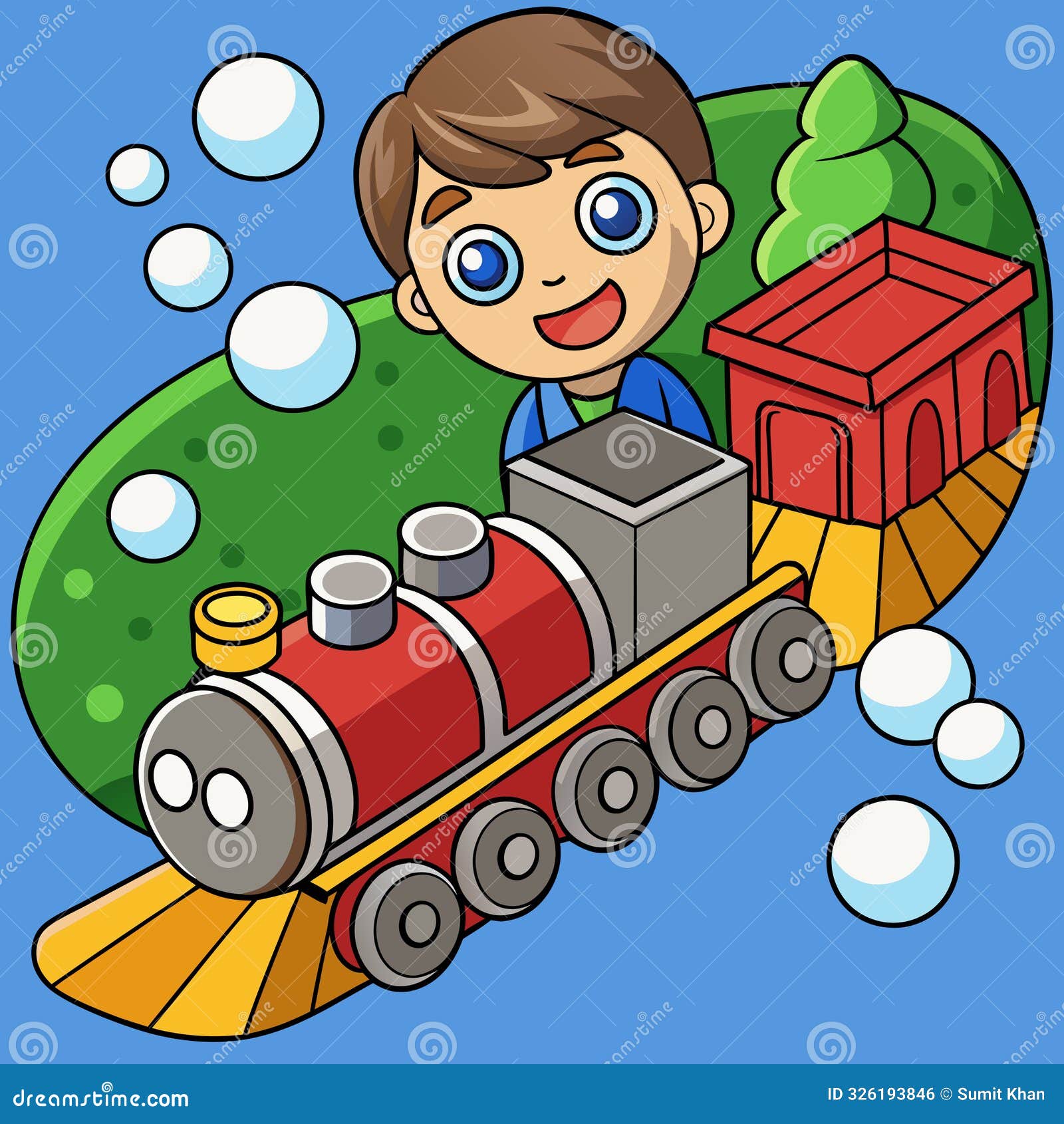 Boy Riding a Train Vector Graphic Design Stock Illustration ...