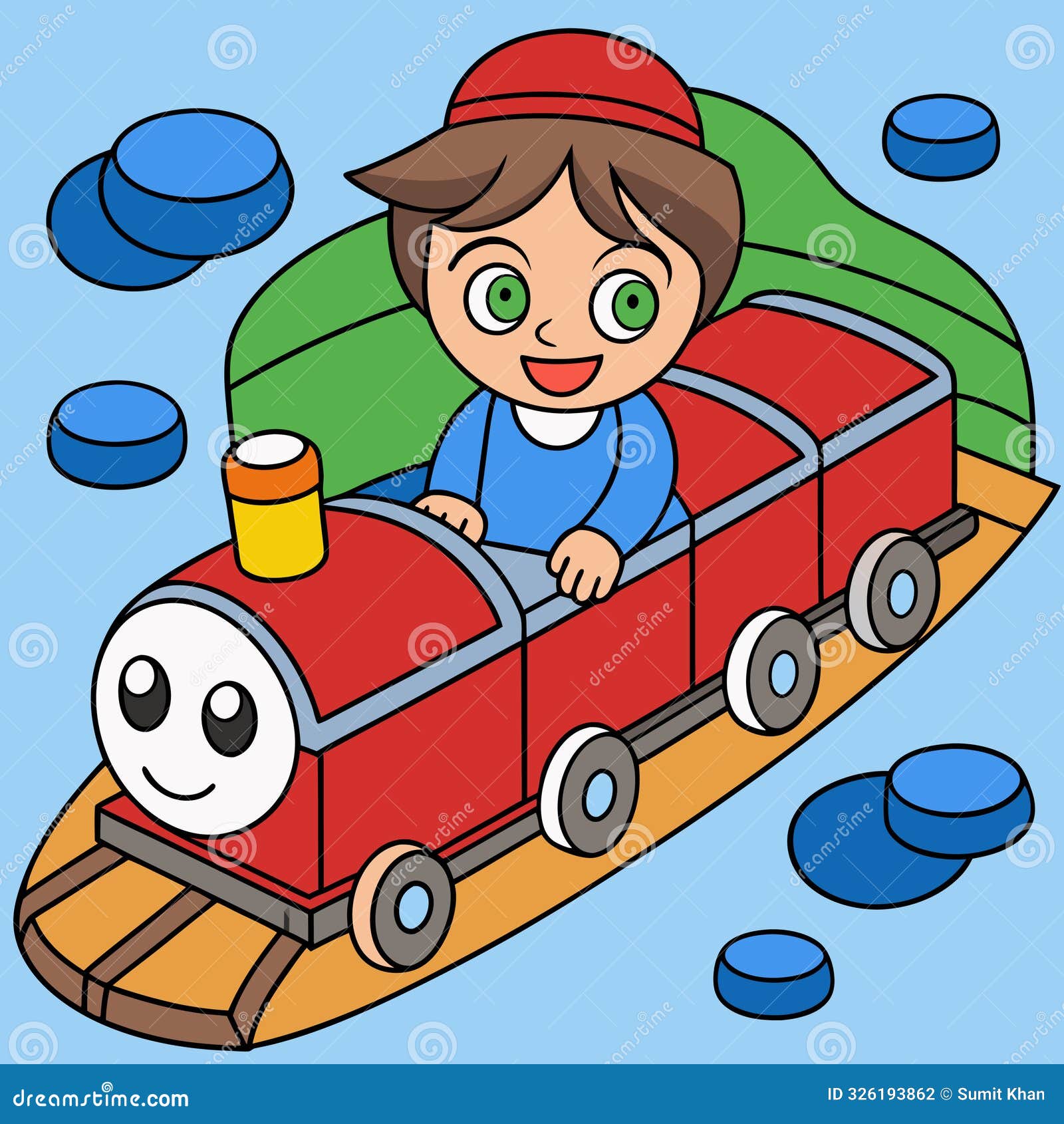 Boy Riding a Train Vector Graphic Design Stock Illustration ...
