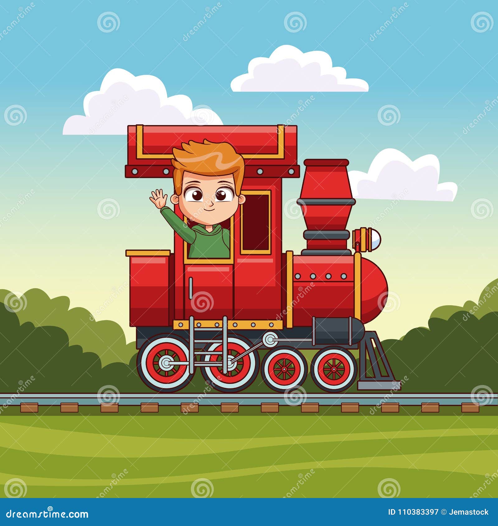 Boy riding in train stock vector. Illustration of design - 110383397