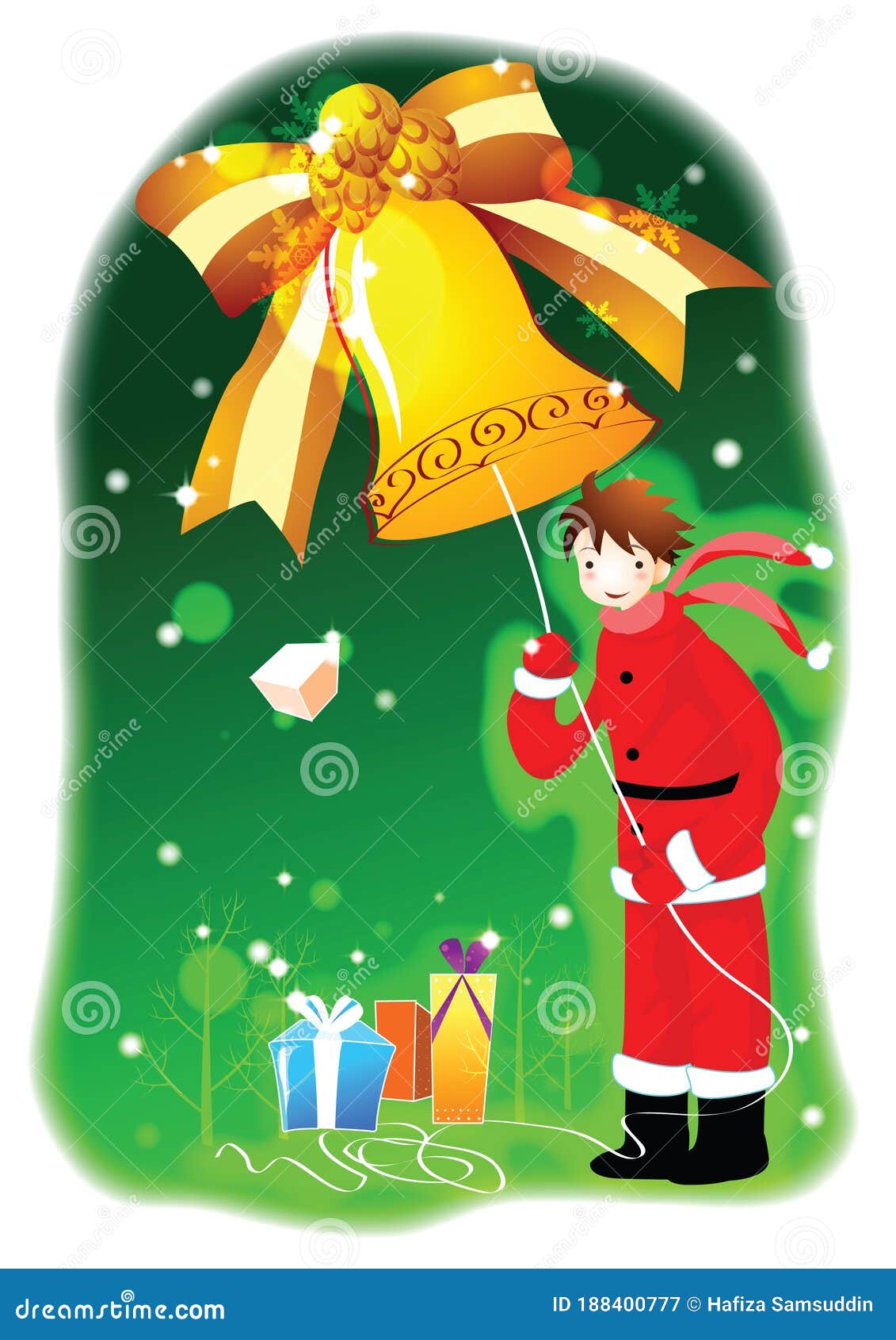 Boy Ringing a Bell. Vector Illustration Decorative Design Stock Vector ...