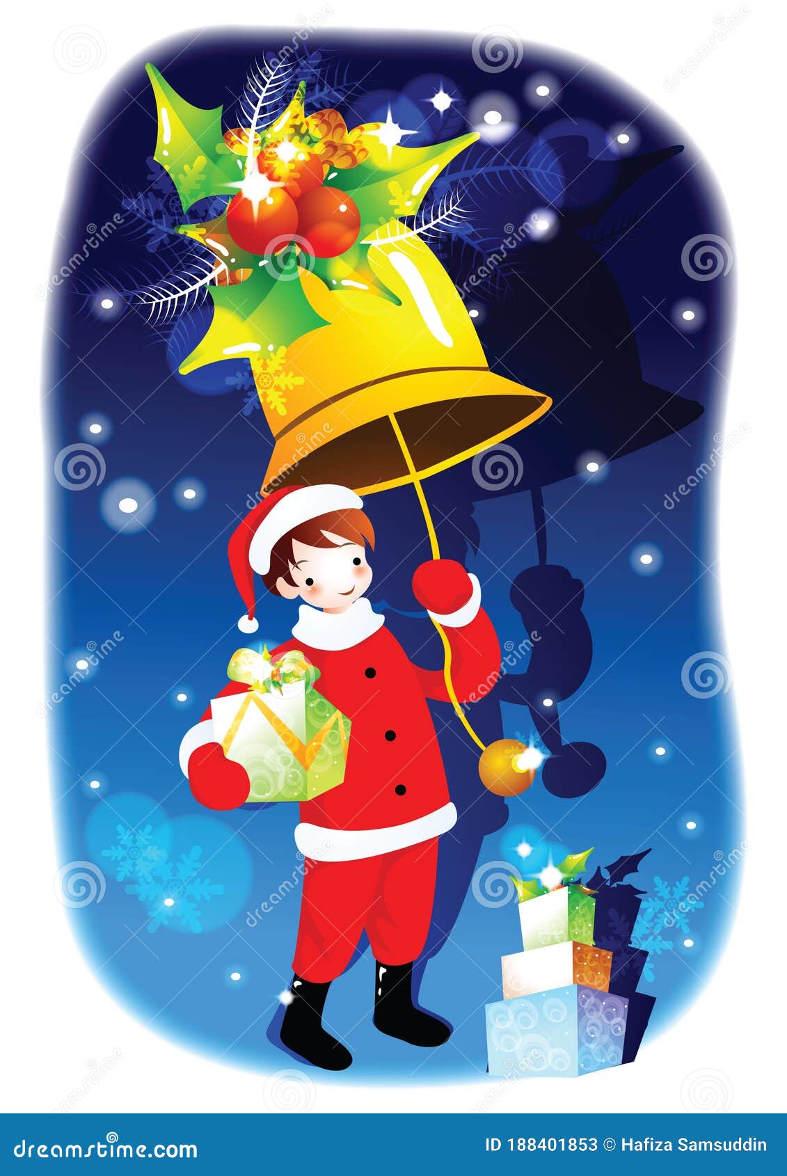 Boy Ringing a Bell. Vector Illustration Decorative Design Stock Vector ...