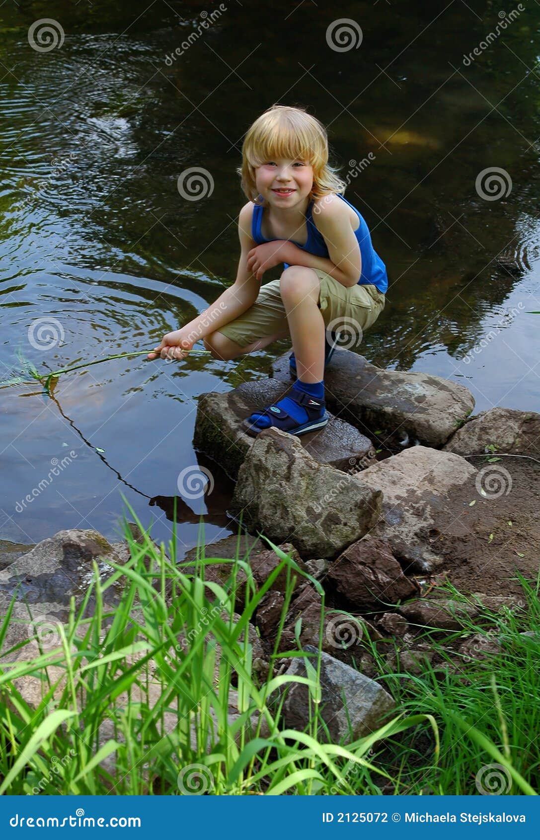 Boy on river stock photo. Image of nature, beauty, blond - 2125072