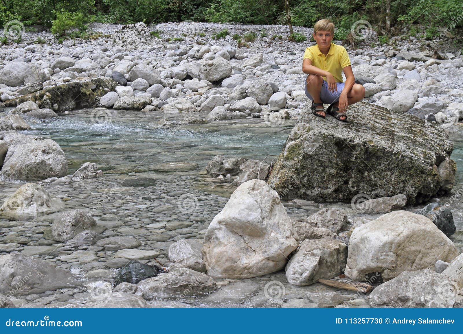 Boy at River Iupshara in Abkhazia Stock Photo - Image of green, parh ...