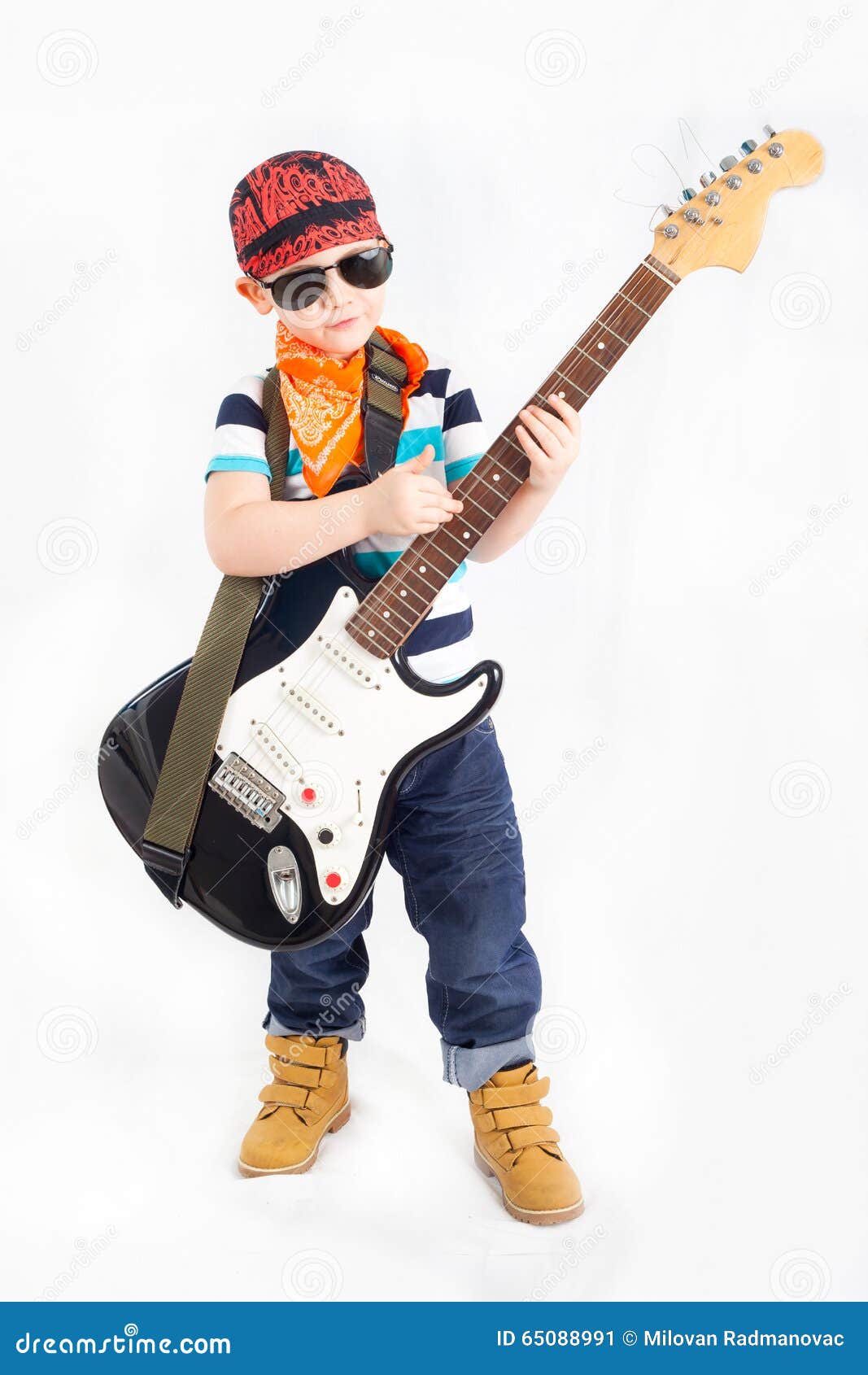 Boy Rocker with Electric Guitar Stock Image - Image of musical ...