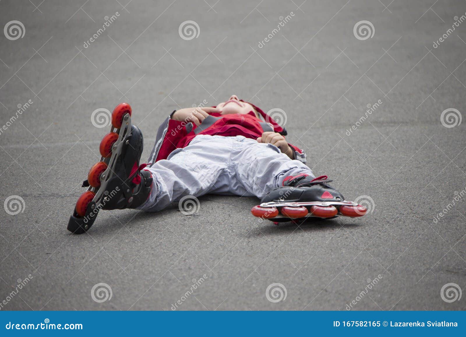 The Child in Roller Skates Fell Stock Image - Image of roller, pavement ...