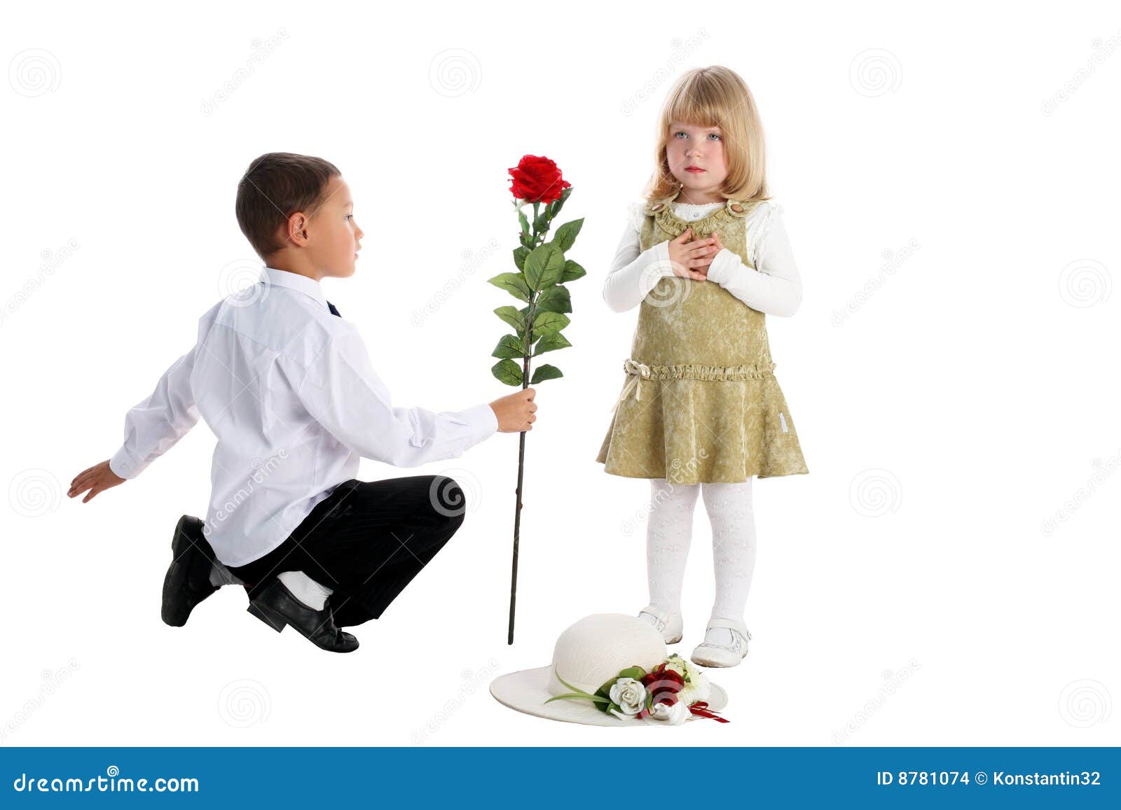 Boy with rose and girl stock photo. Image of entertainment - 8781074