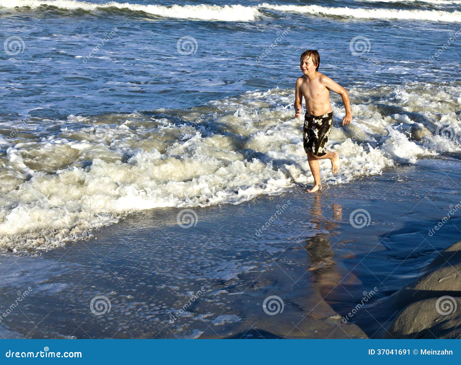 Boy is Running Along the Beach Stock Image - Image of handsome, child ...