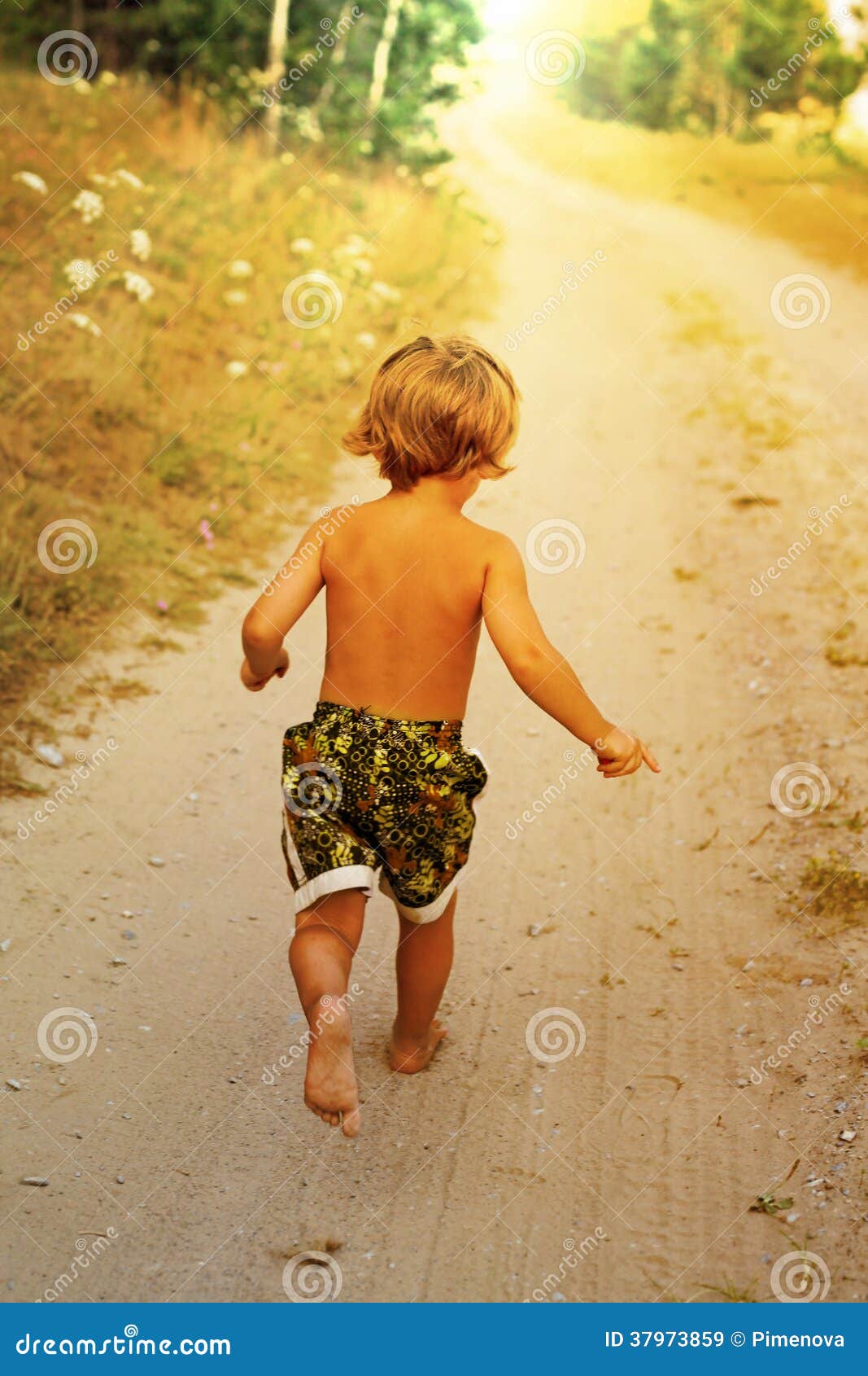 Boy Running Along Road in Park, Outdoor Stock Image - Image of energy ...