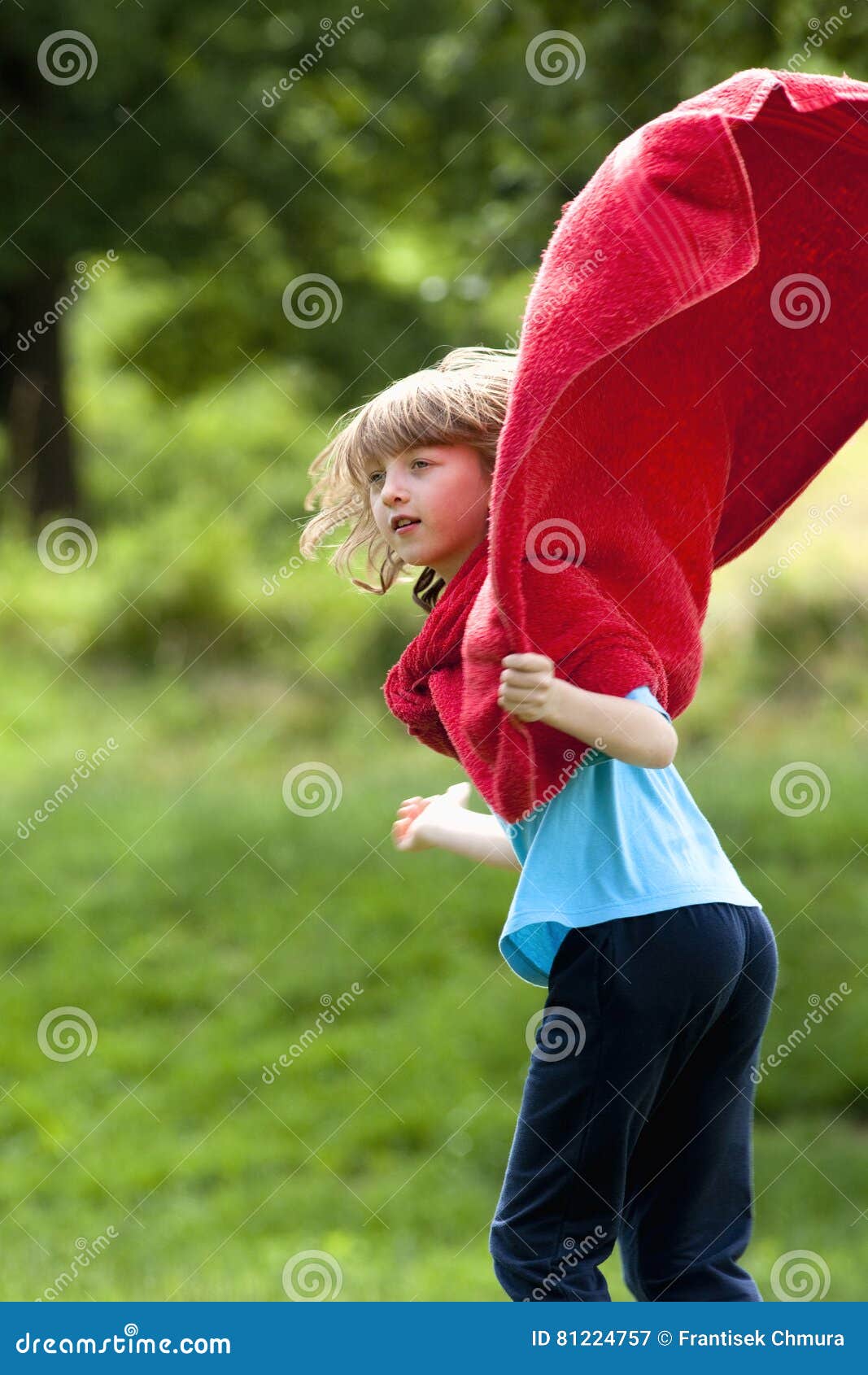 Boy Running Around in Red Towel Stock Image - Image of outside, child ...