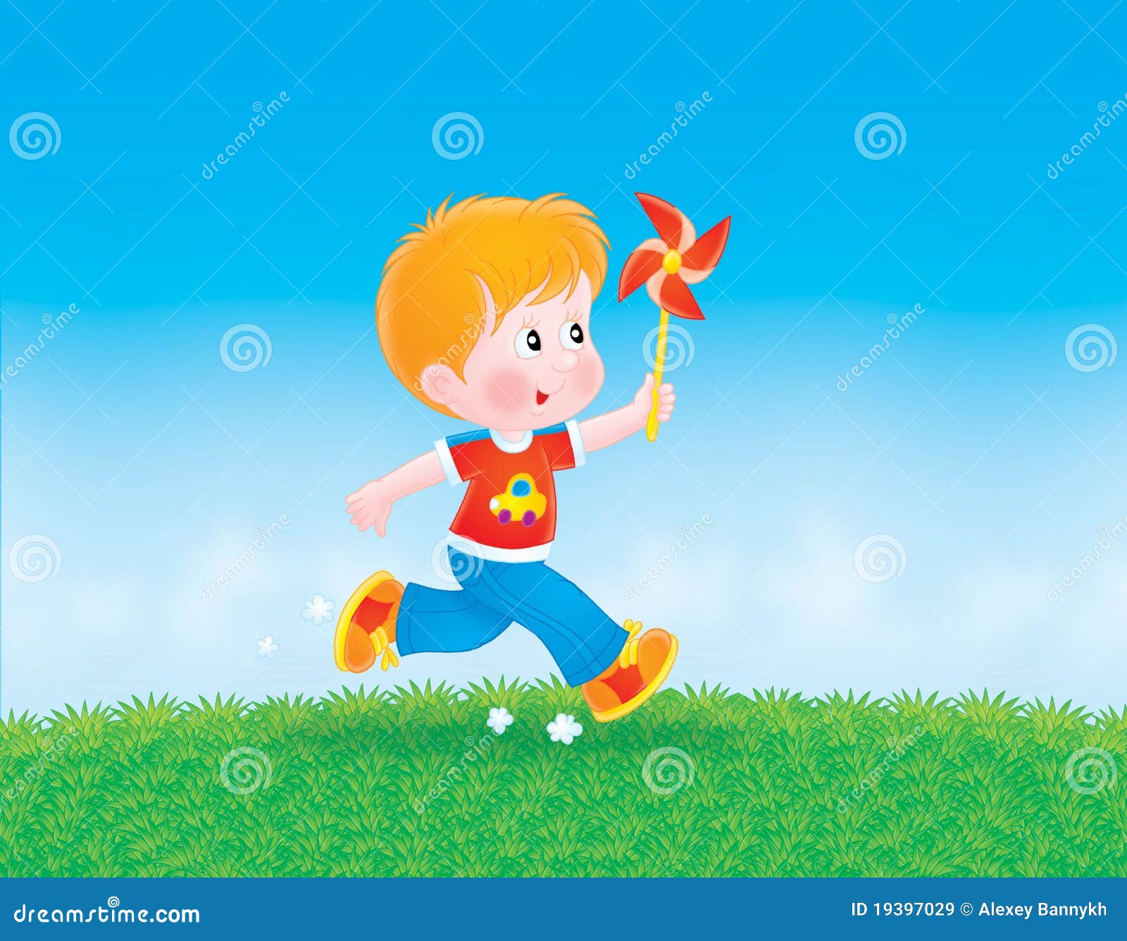 Boy Running with a Color Wheel Stock Illustration - Illustration of ...