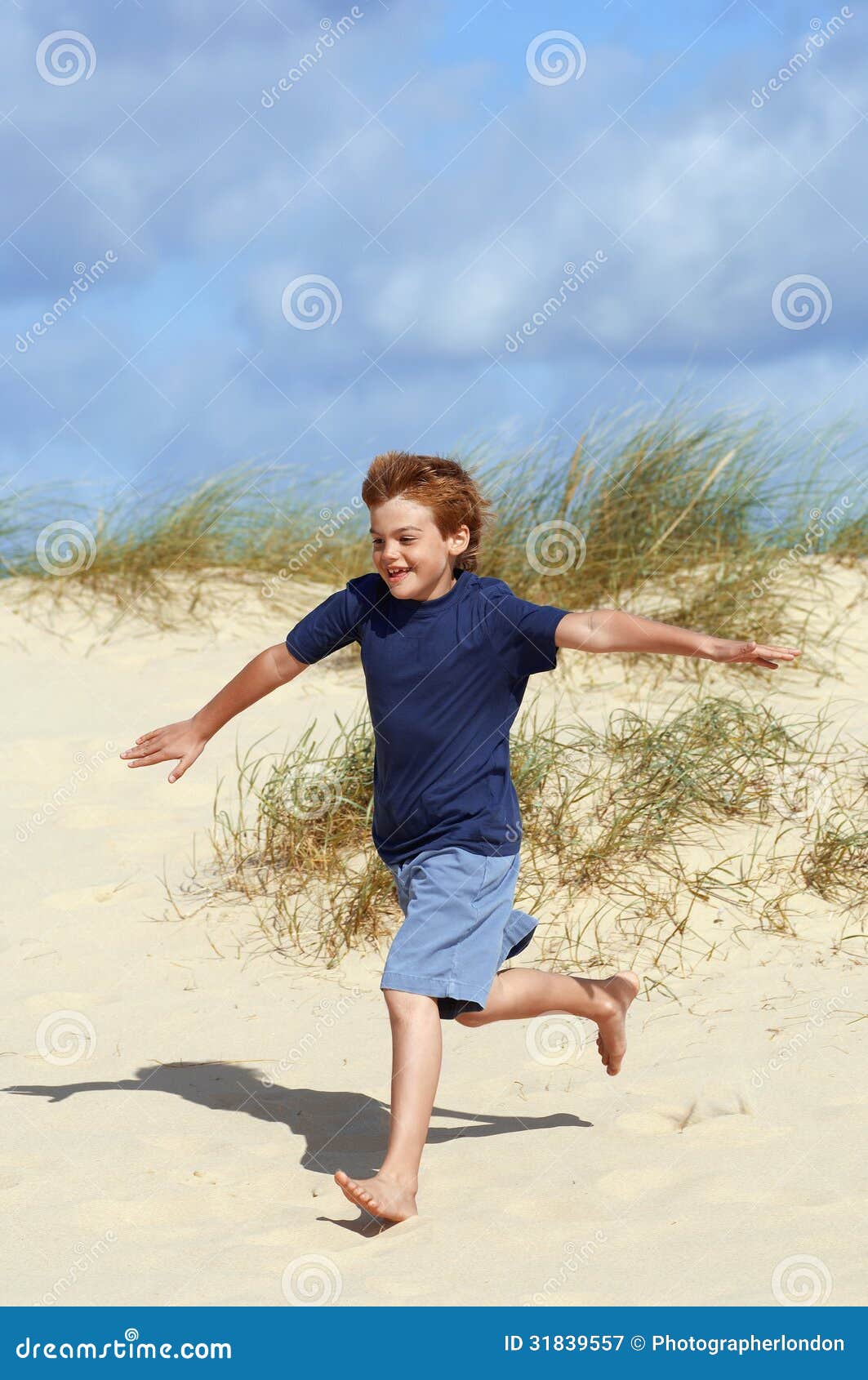 Boy Running on Sand at Beach Stock Image - Image of children, length ...