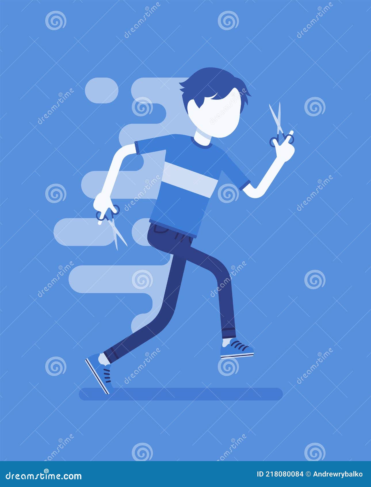 Boy running with scissors. stock vector. Illustration of safe - 218080084