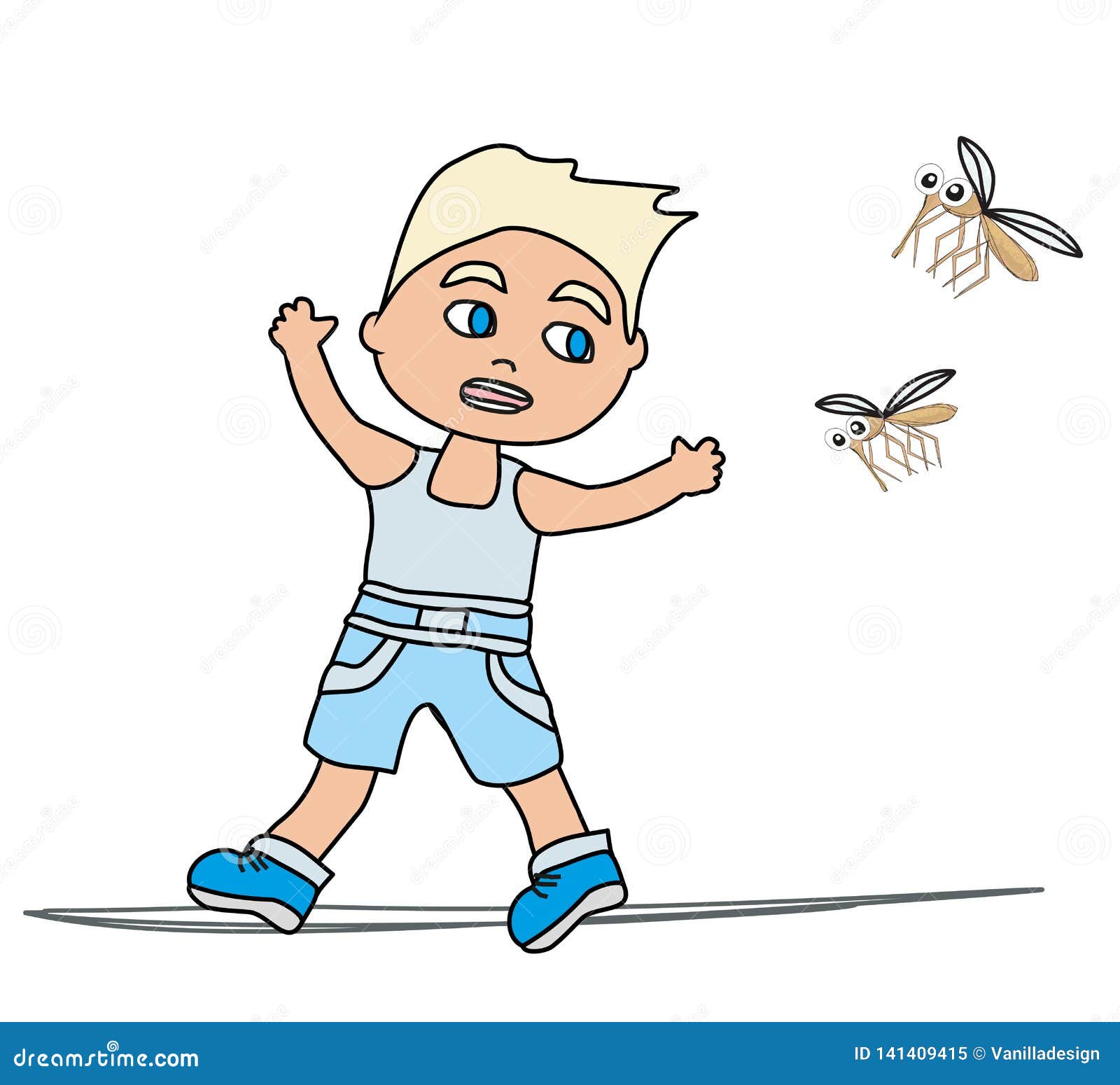 Man Runs Away From Mosquitoes Cartoon Vector | CartoonDealer.com #117136085